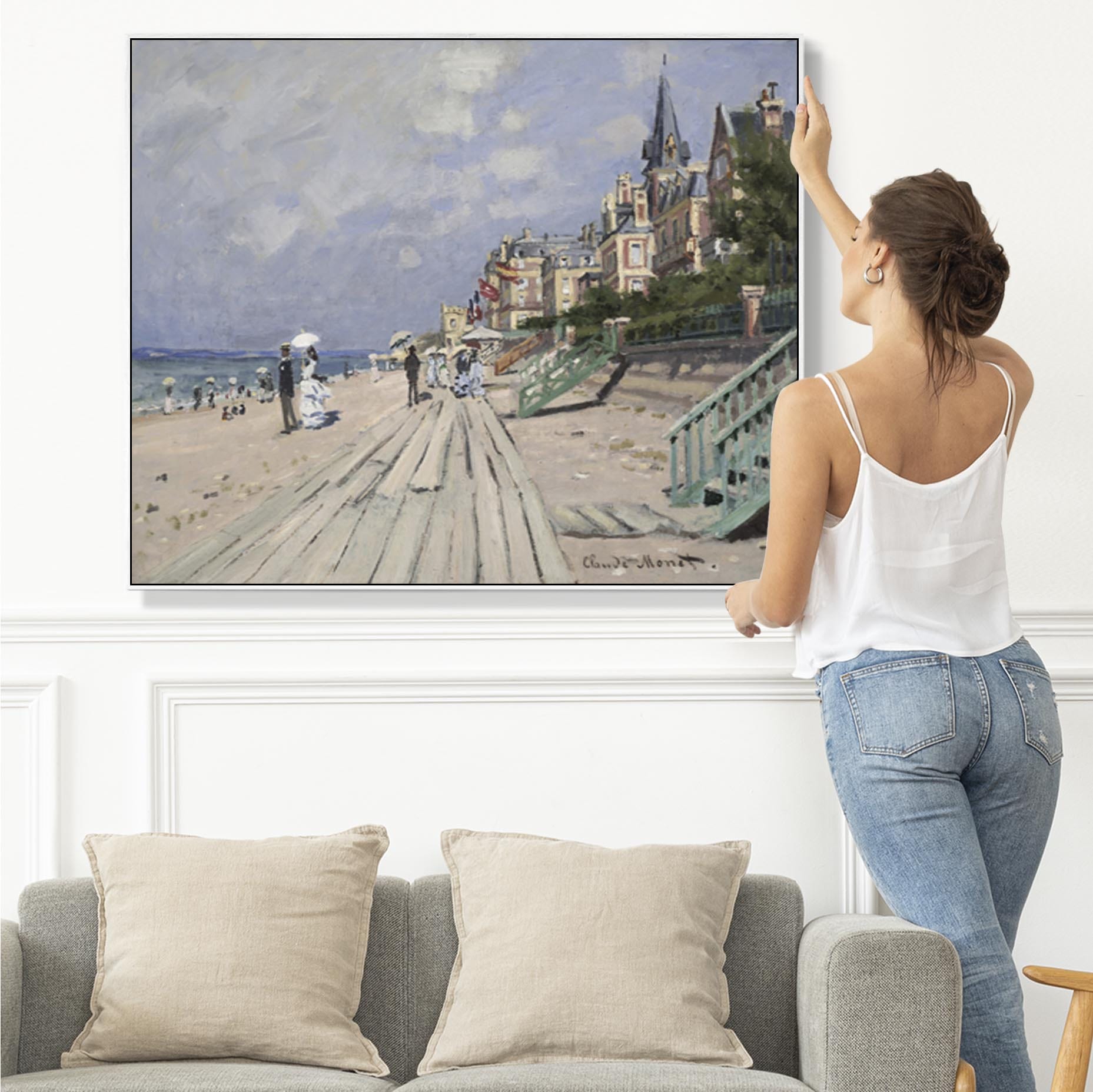 Large Claude Monet Seaside Wall Art Framed Canvas Print Beach at Trouv