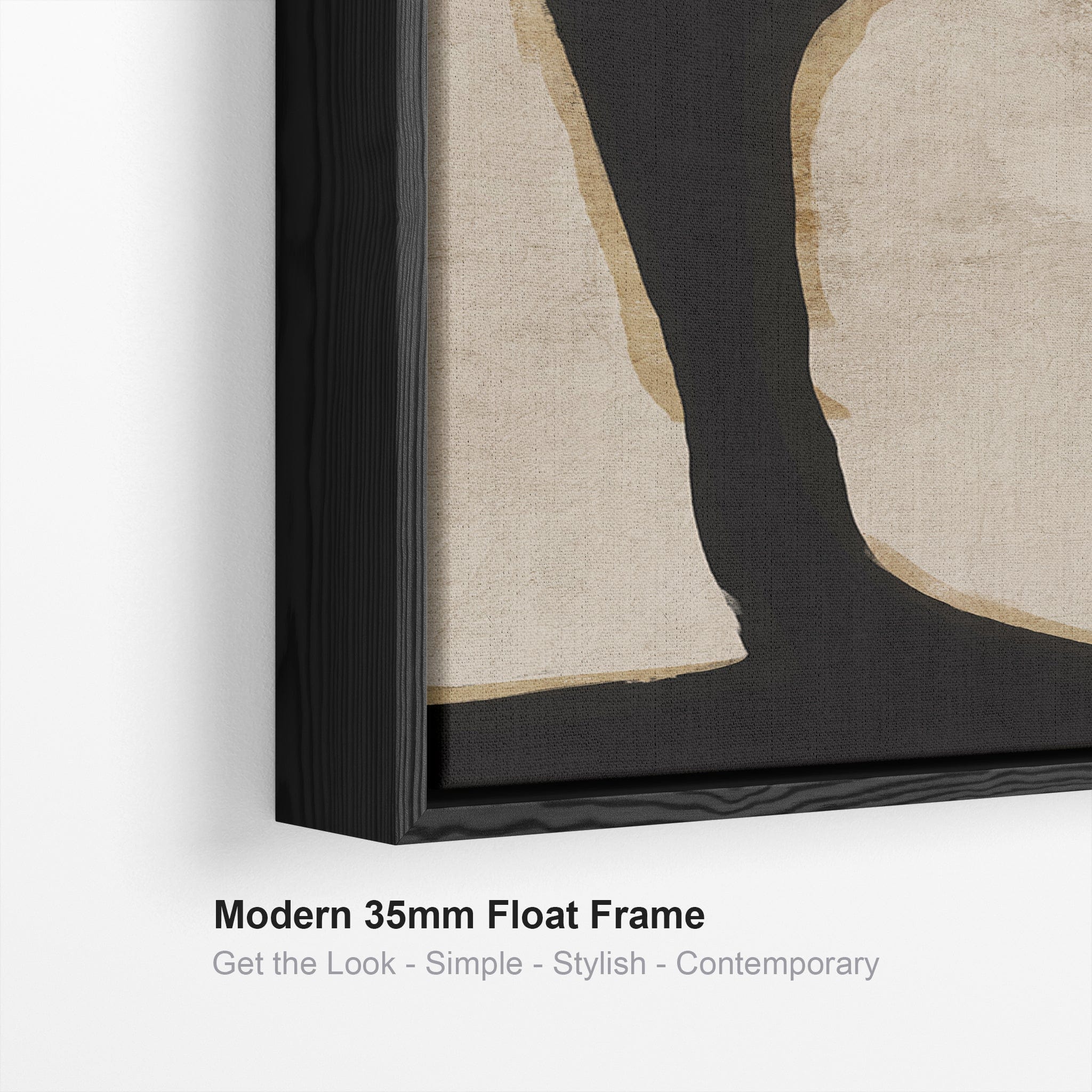 Large Beige Black Abstract Wall Art - Framed Canvas Set of 3