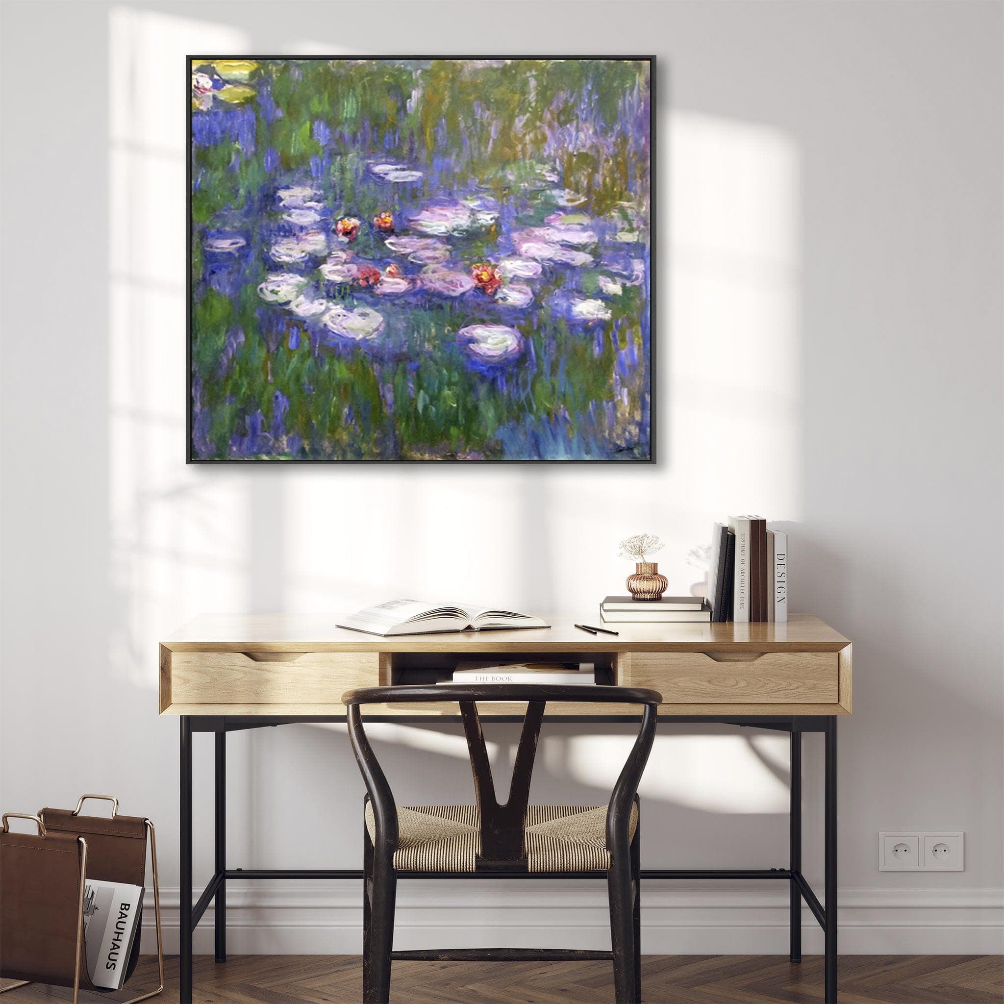Large Blue Claude Monet Framed Canvas Print of Water Lillies Painting