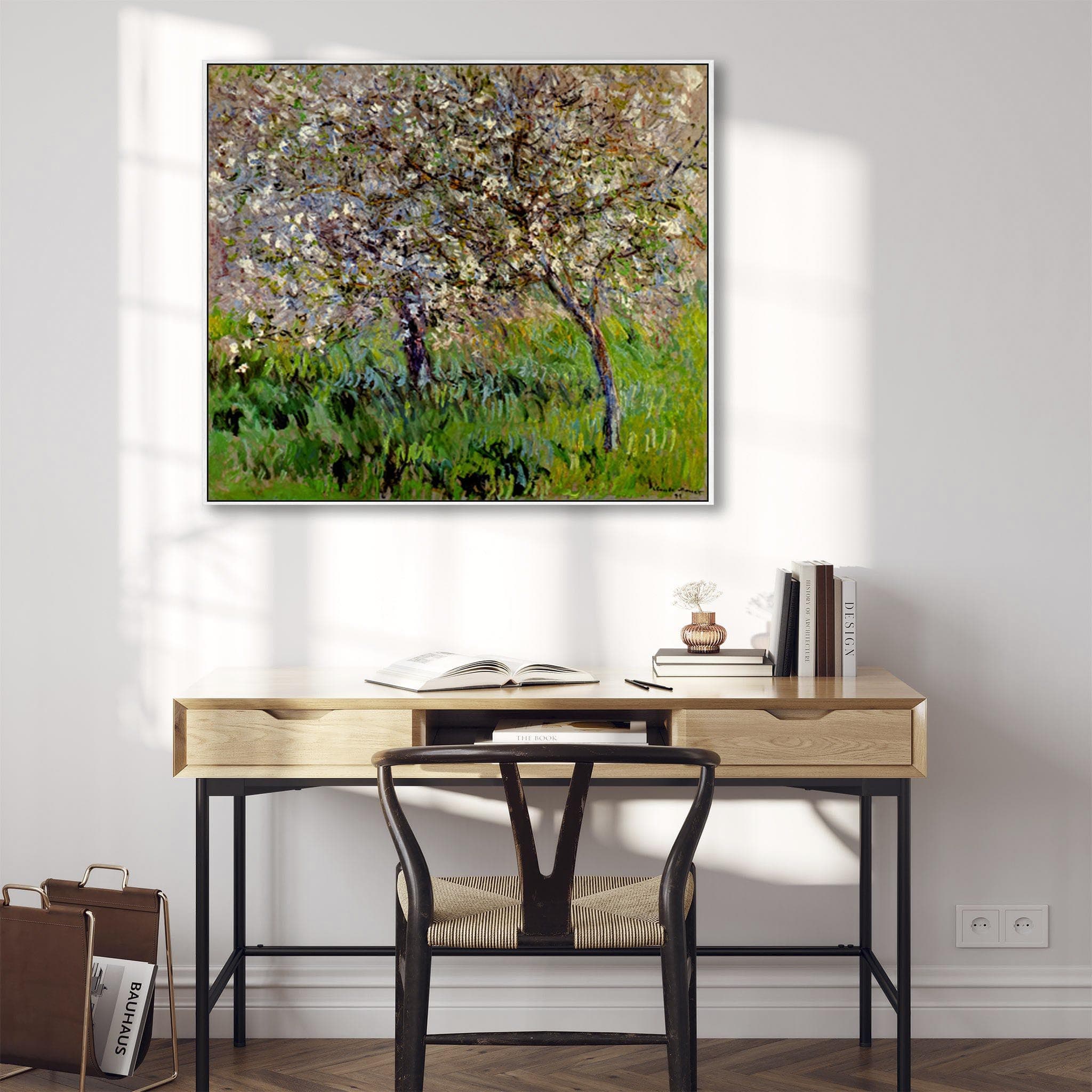 Large Claude Monet Framed Canvas Print of Apple Trees in Bloom at Give