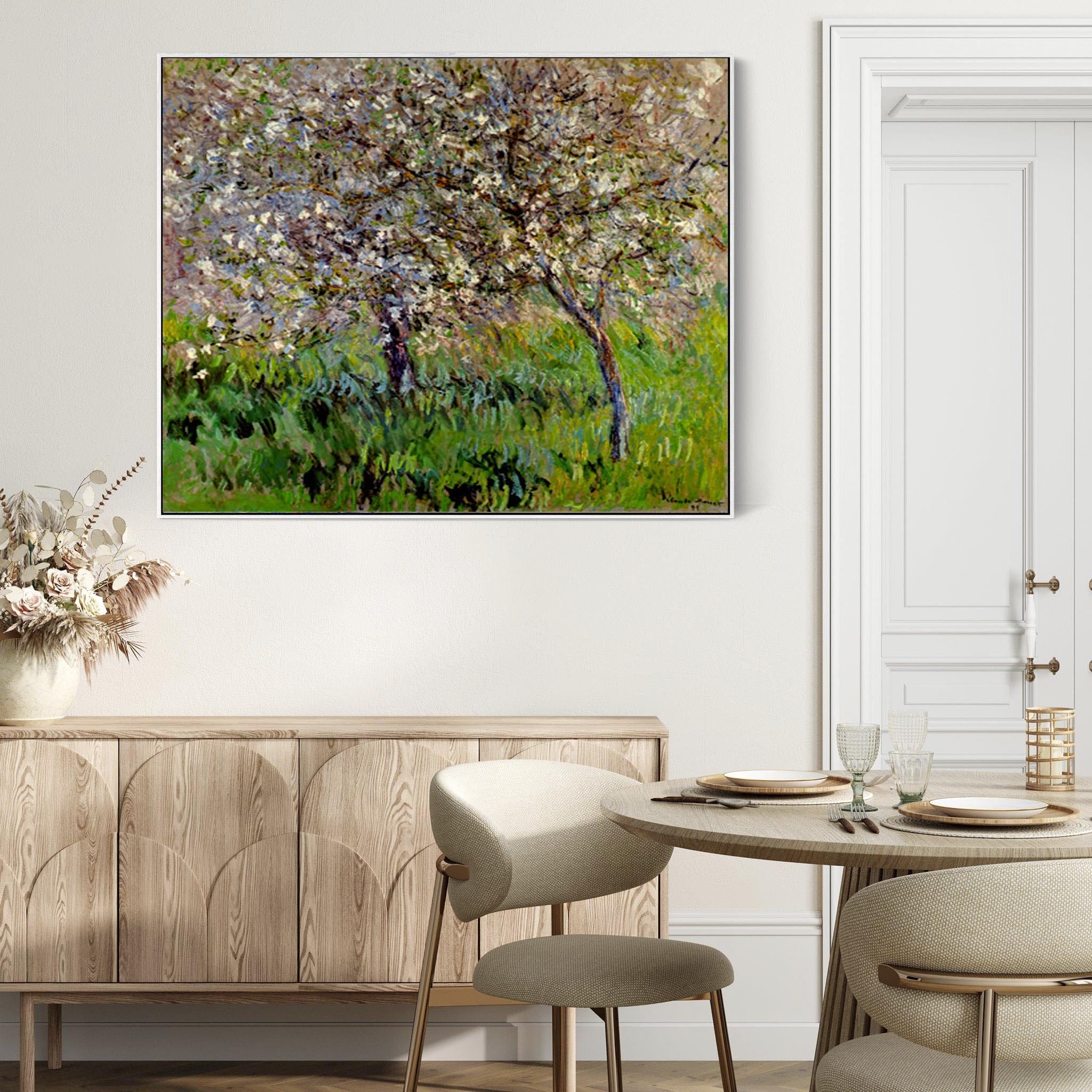 Large Claude Monet Framed Canvas Print of Apple Trees in Bloom at Give