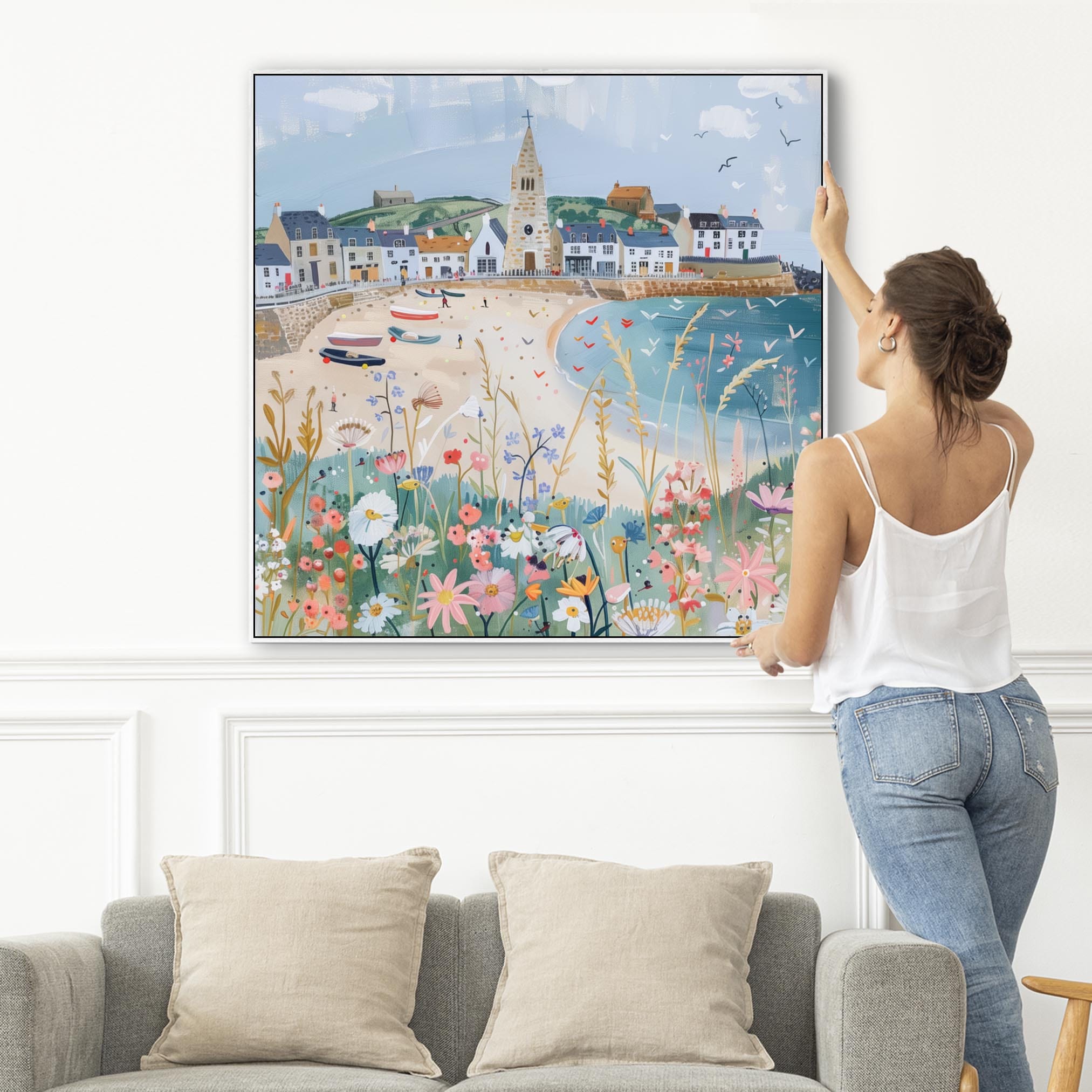 Coastal Cornish Harbour Wall Art Framed Canvas Print of Cornwall Seasi