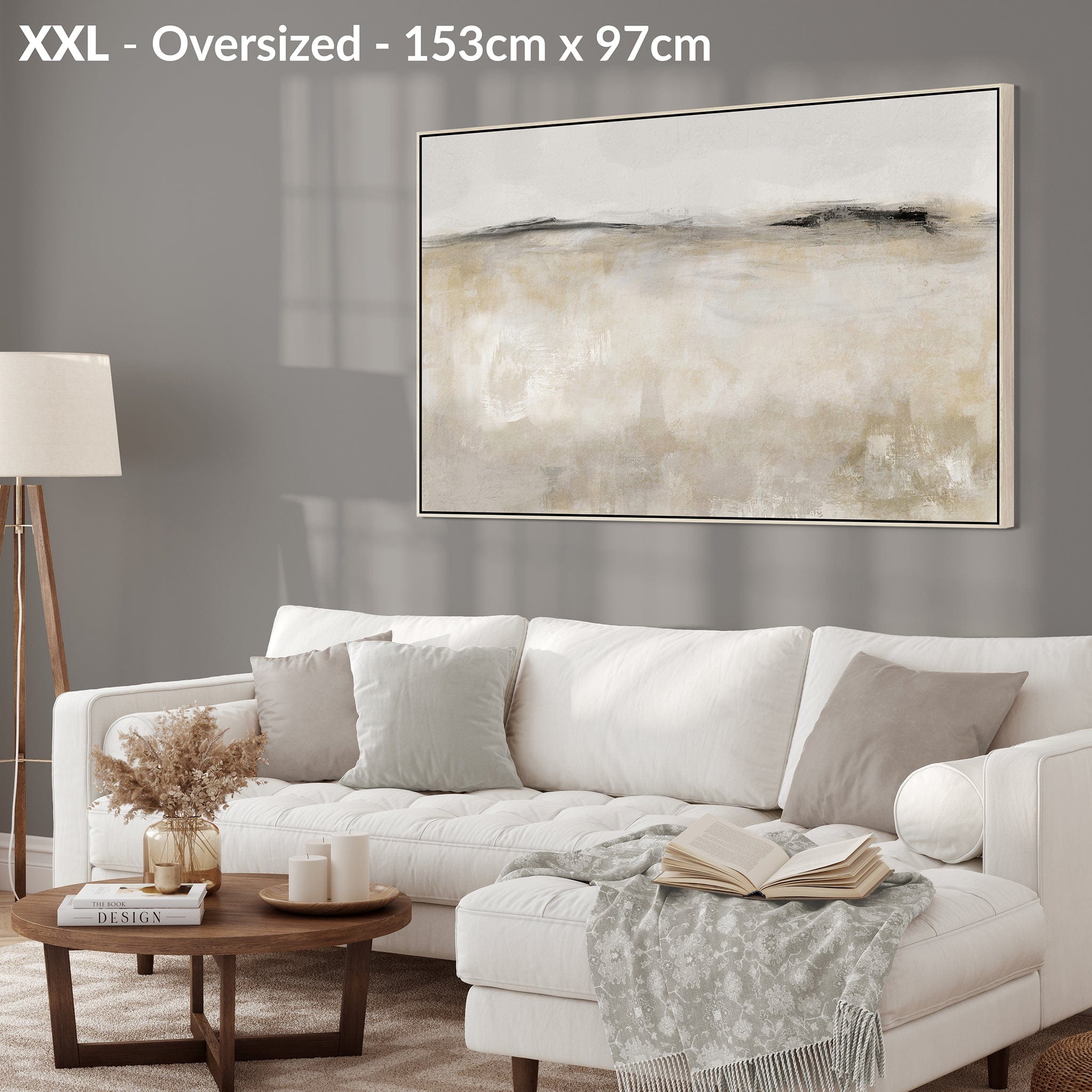 Neutral Framed Canvas Wall Art Prints for Living Room - Beige - 2084 ...