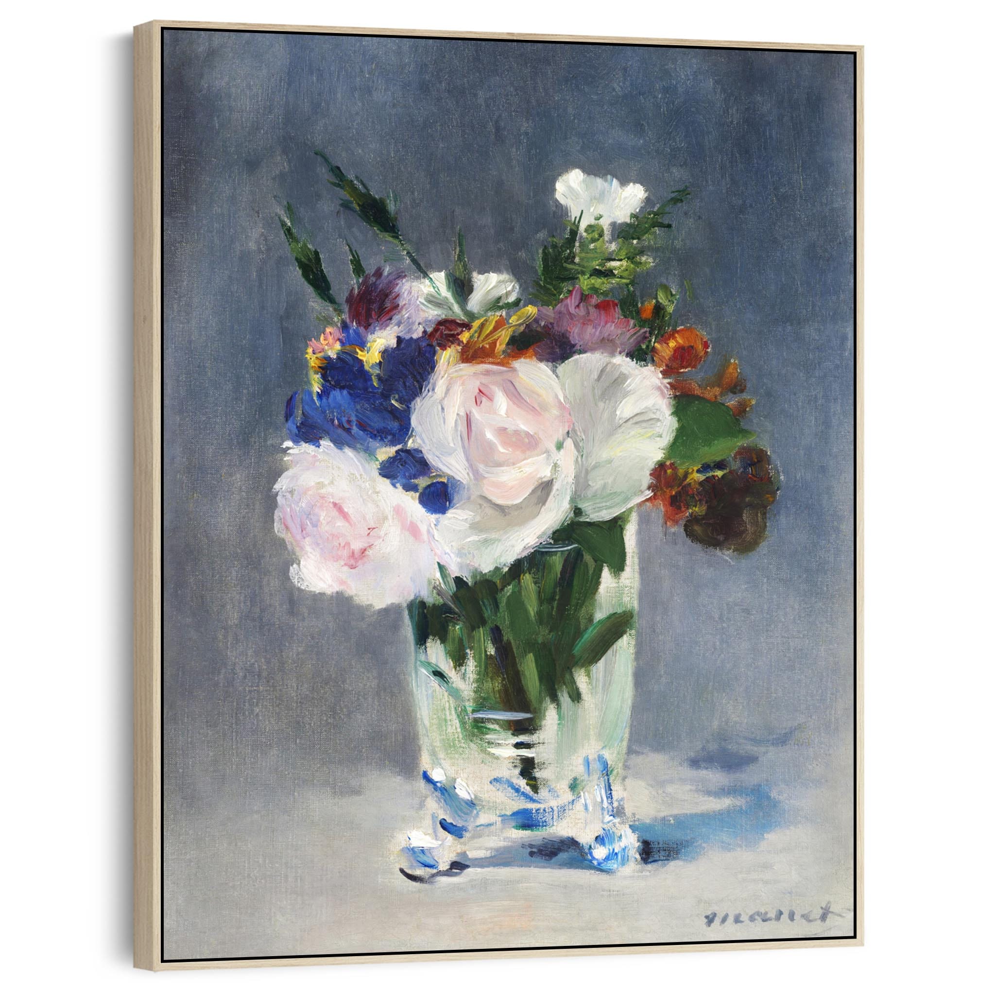 Edouard Manet Framed Artwork Print on Canvas Flowers in a Crystal Vase