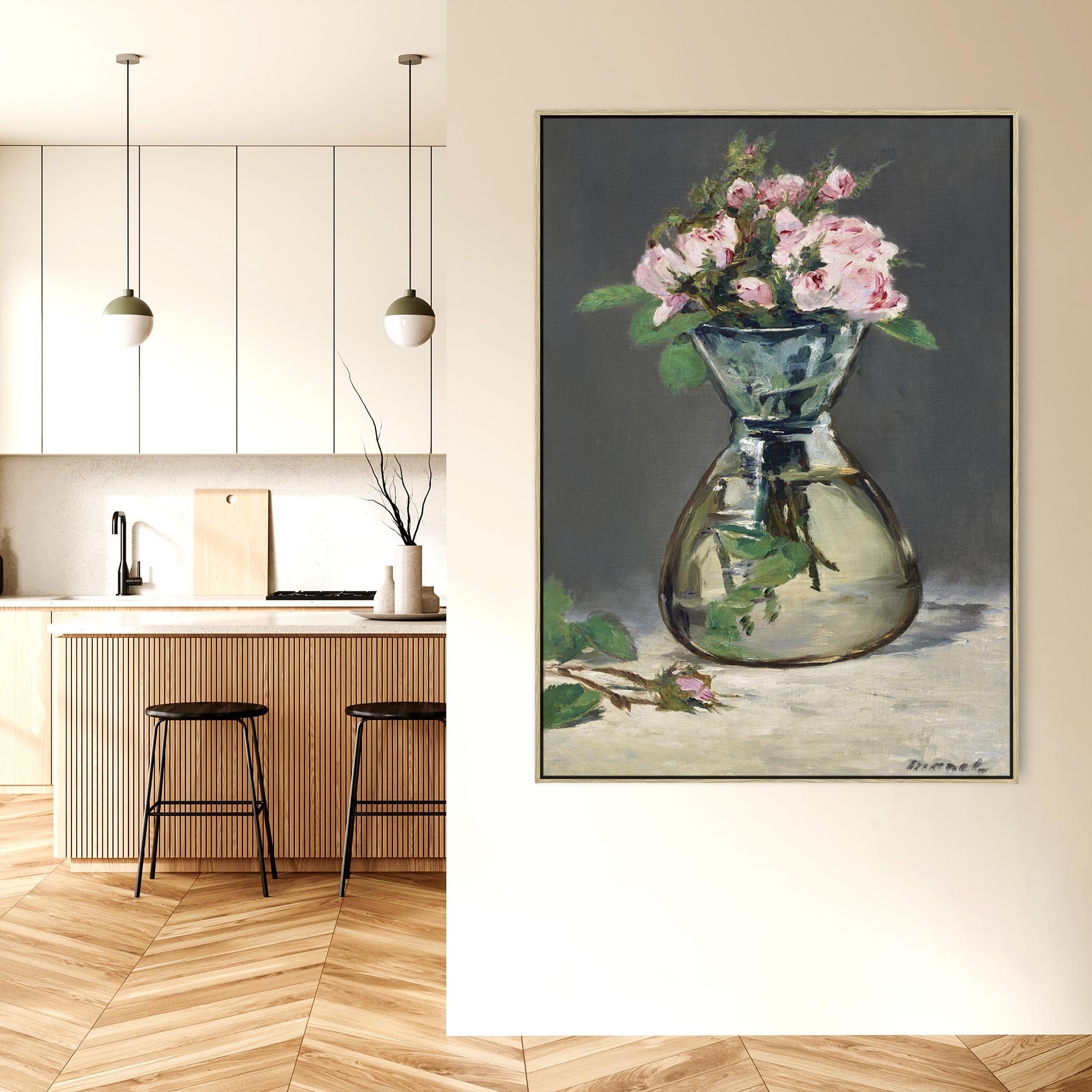 Edouard Manet Framed Artwork Print on Canvas Moss Roses in a Vase