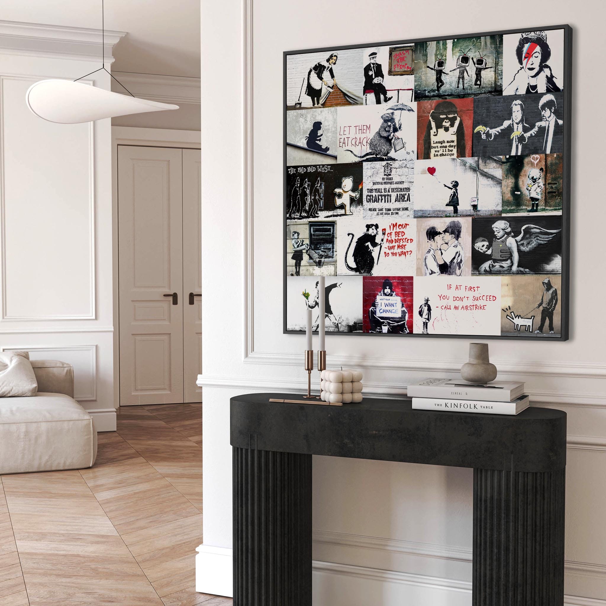Extra Large Banksy Collage Framed Canvas Wall Art Print - XXL Graffiti