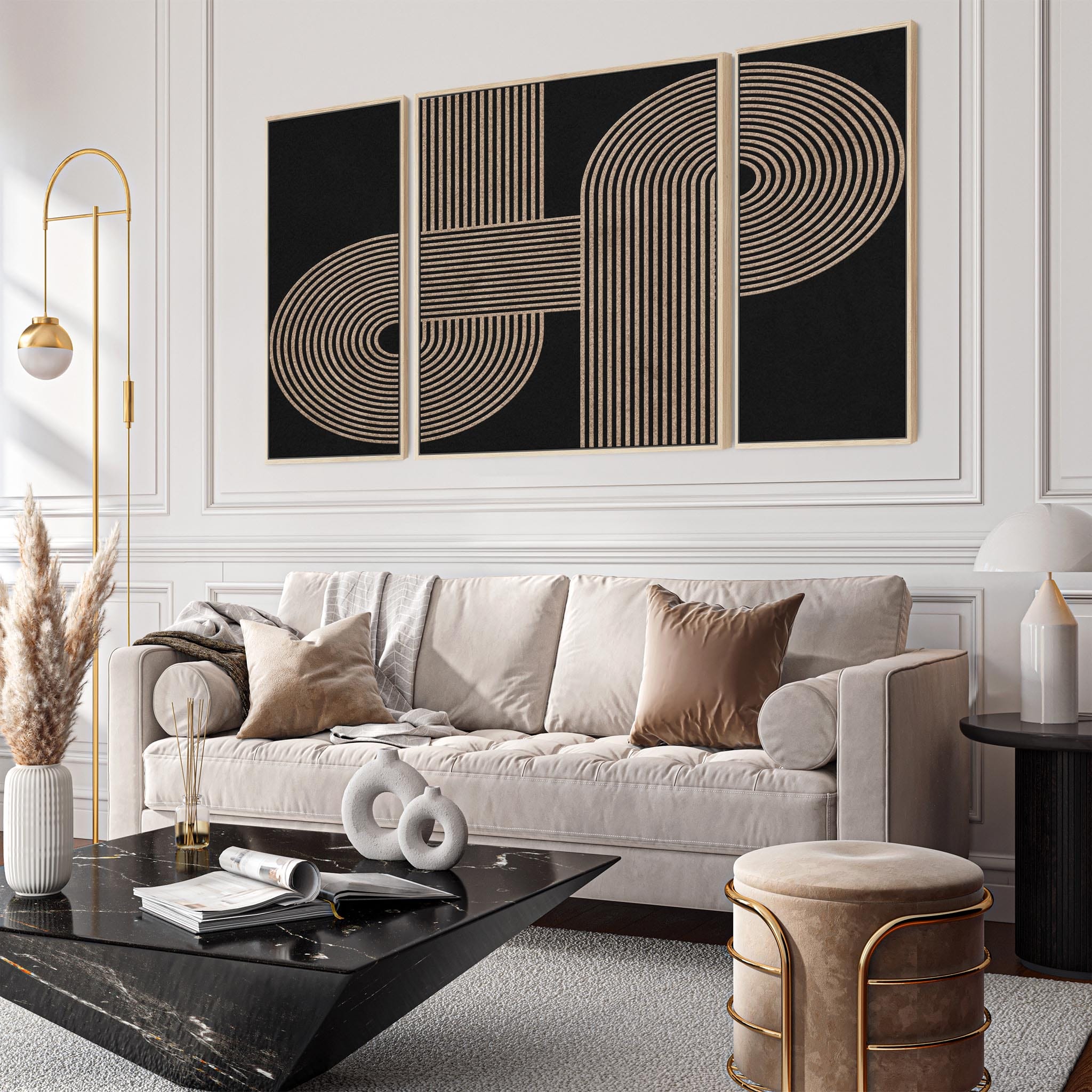 Extra Large Black Beige Abstract Wall Art Canvas Print for Living Room