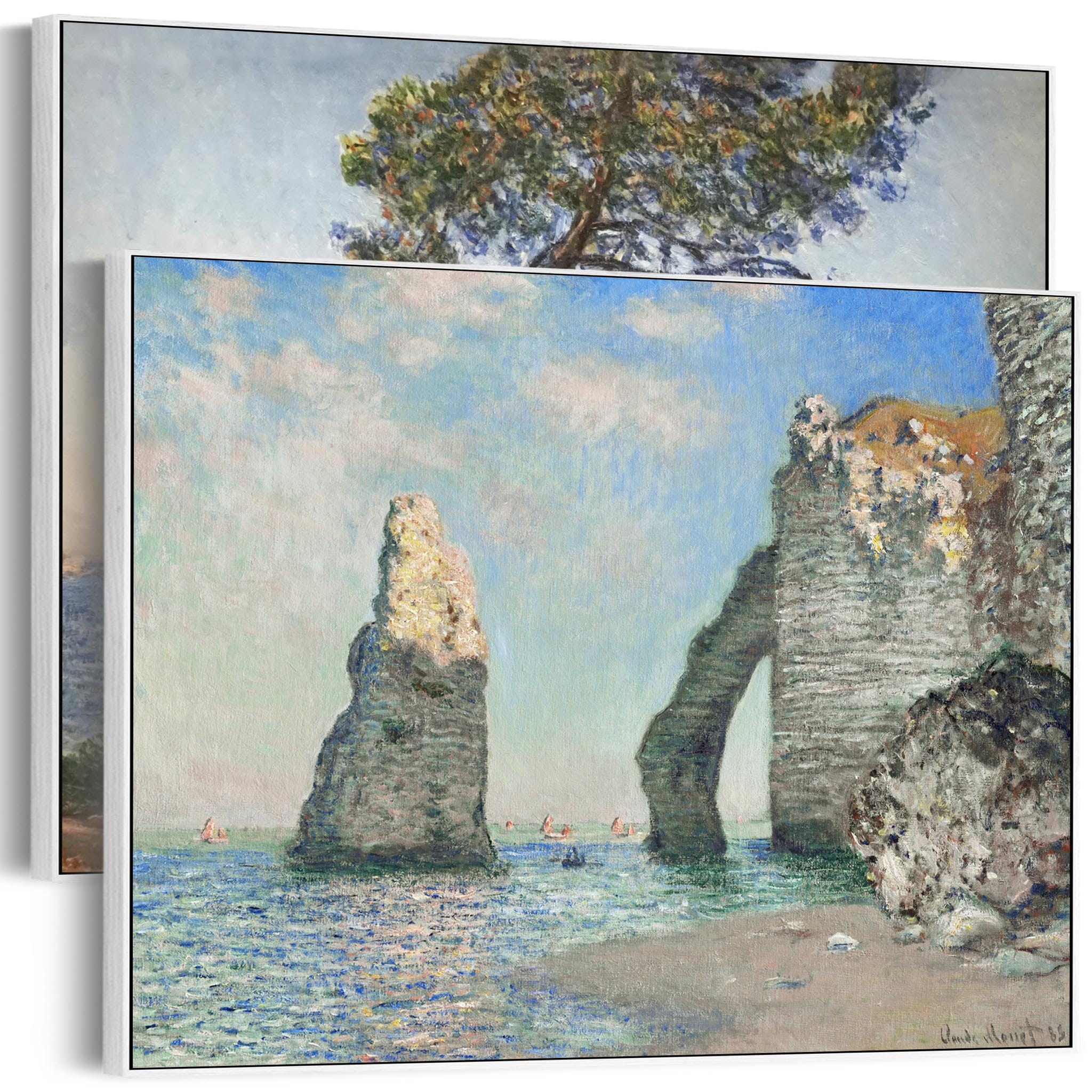 Extra Large Claude Monet Pair of Blue Beach Wall Art Framed Canvas Pic