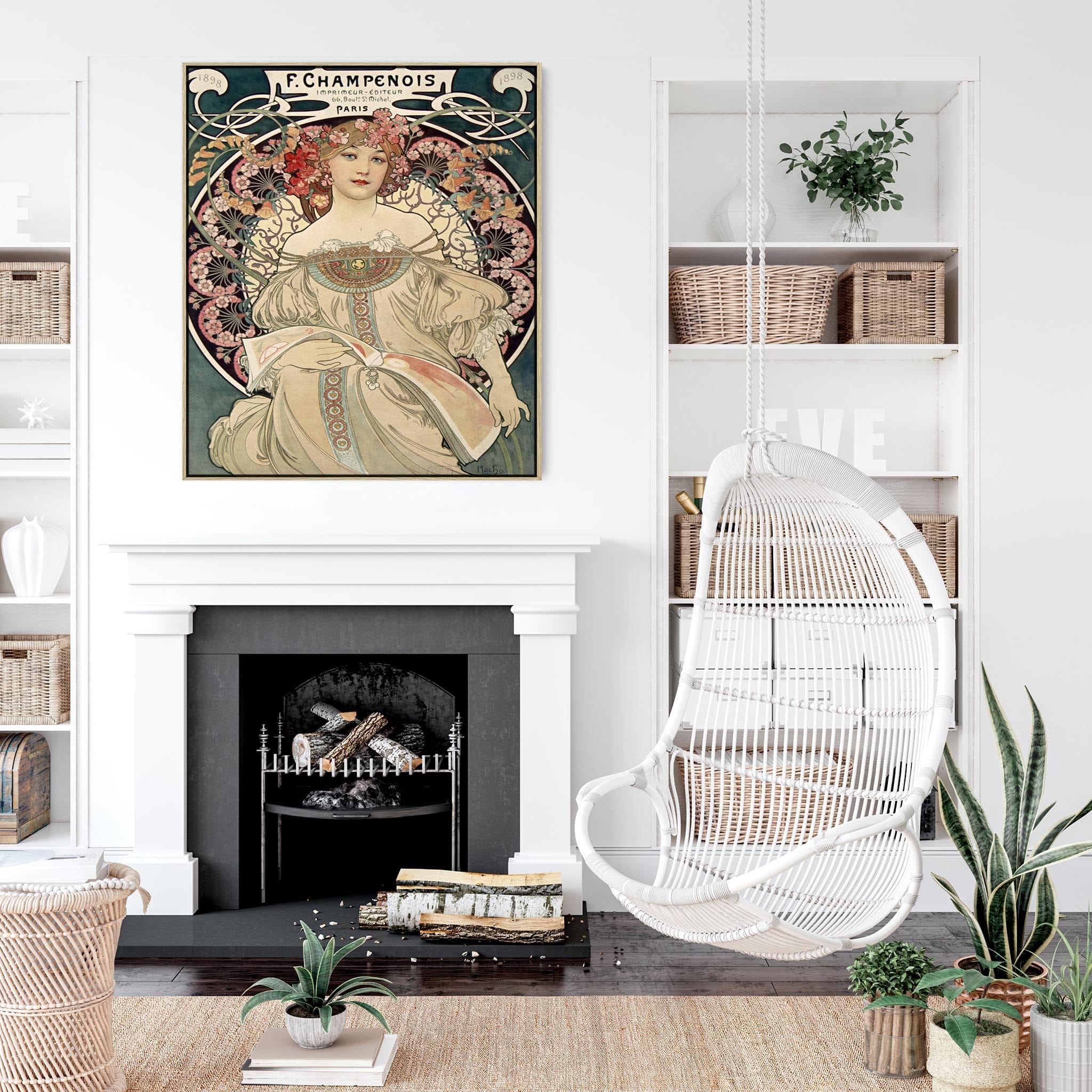 Extra Large Green Alphonse Mucha Wall Art Framed Canvas Portrait of F