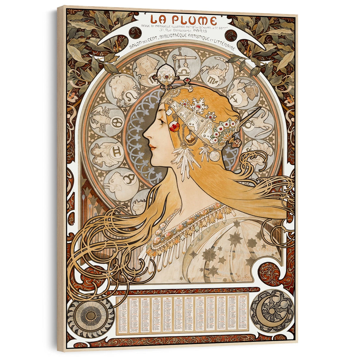 Alphonse Mucha Wall Art Framed Canvas Print of Zodian Calendar Paintin