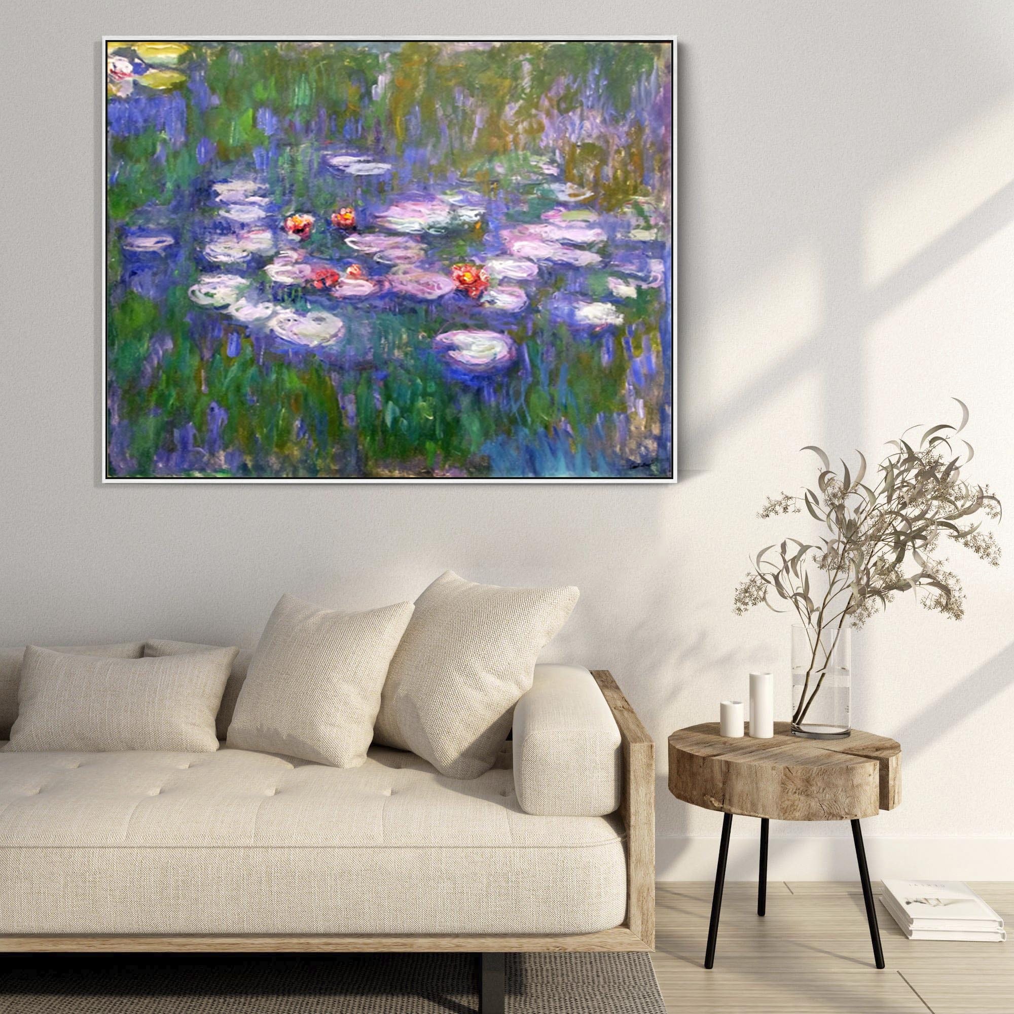 Large Blue Claude Monet Framed Canvas Print of Water Lillies Painting