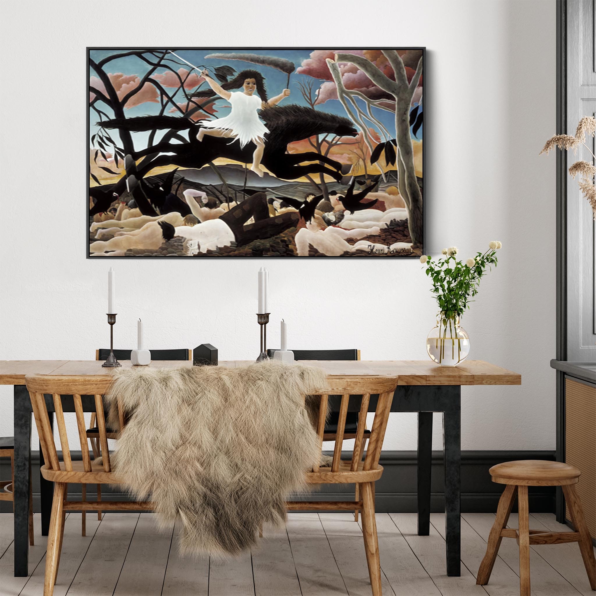Large Henri Rousseau Wall Art Framed Canvas Print of War La Guerre Fam