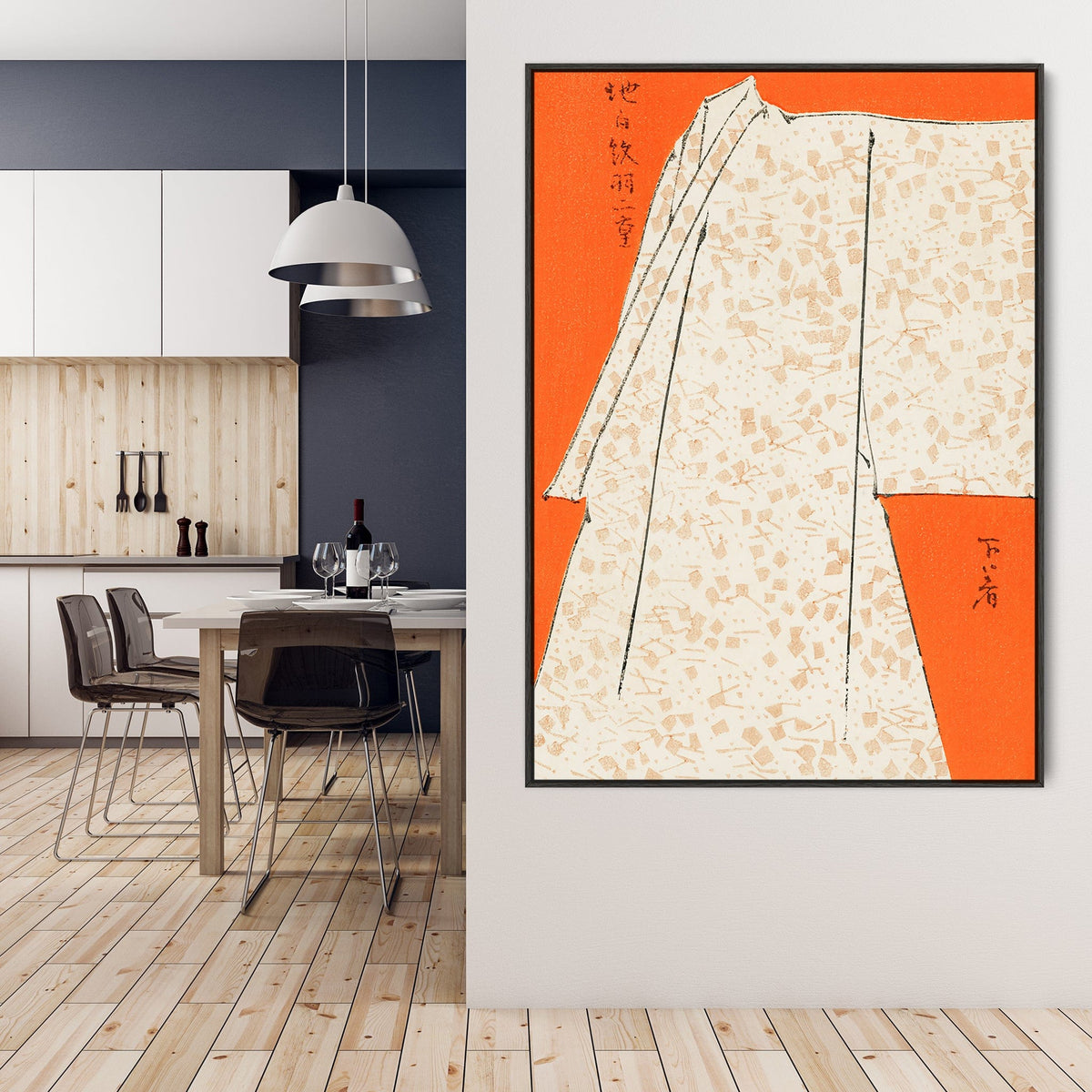 Large Orange Abstract Wall Art Framed Japanese Robe Canvas Print ...
