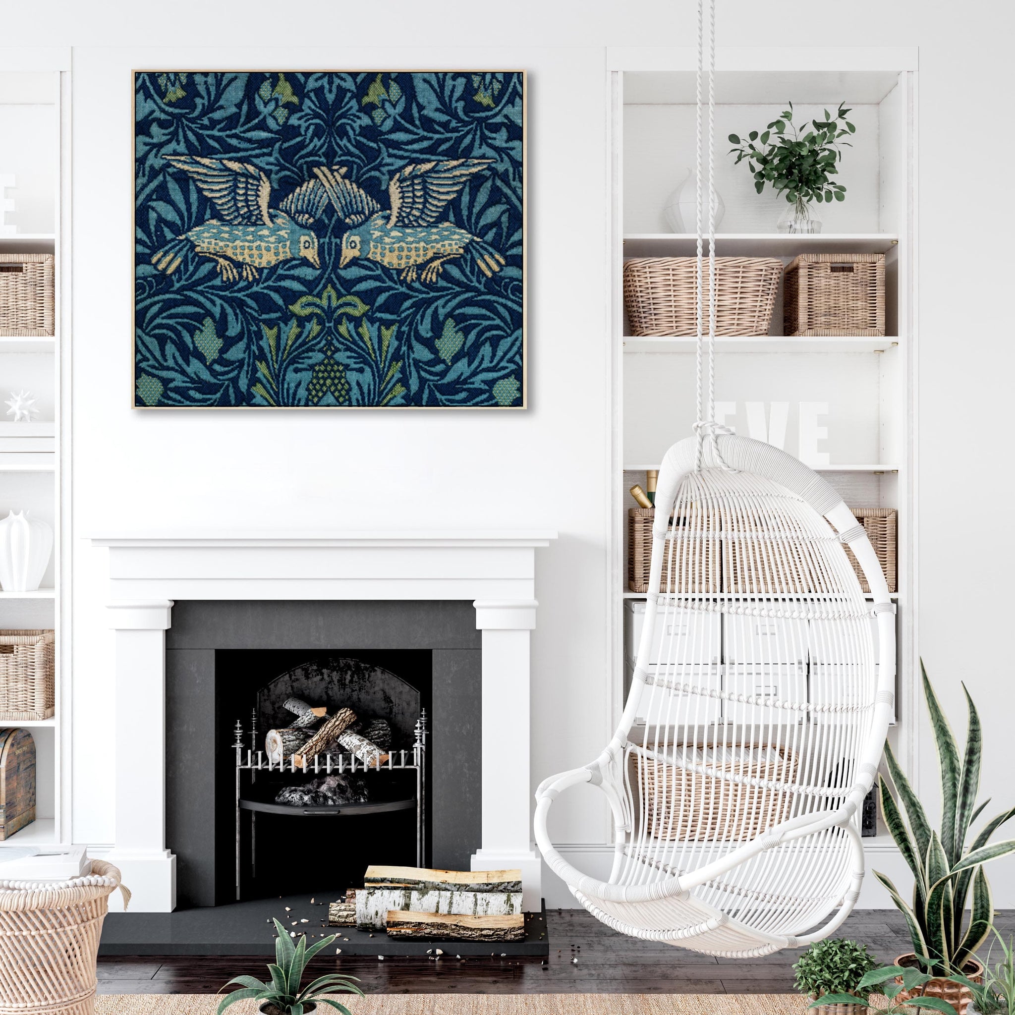 Large Blue William Morris Wall Art Framed Canvas Print of Famous Birds