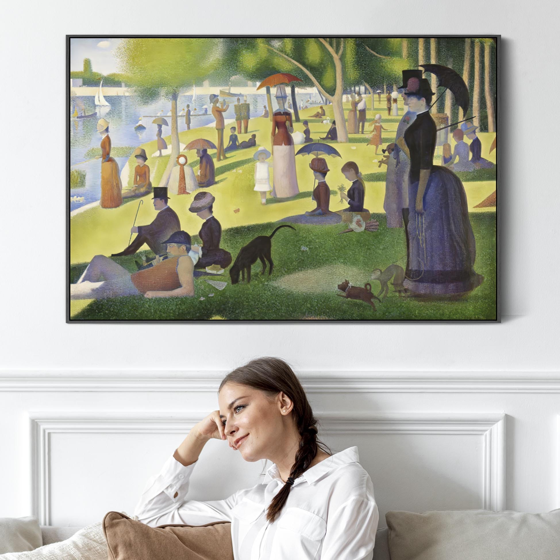 Georges Seurat Framed Wall Art Print Canvas A Sunday on La Grande Jatt