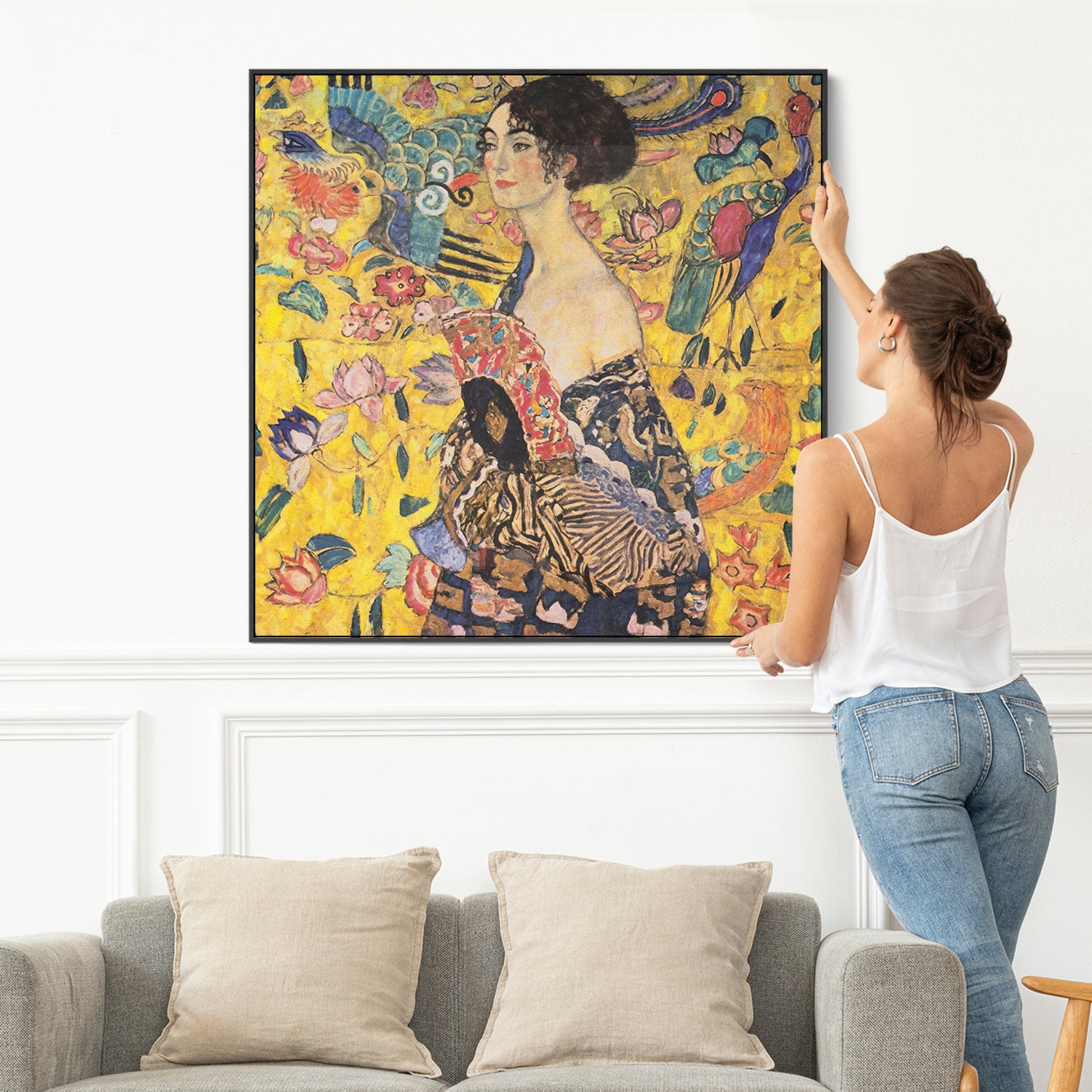 Large Gustav Klimt Framed Wall Art Canvas - Lady with Fan - 100cm x 10