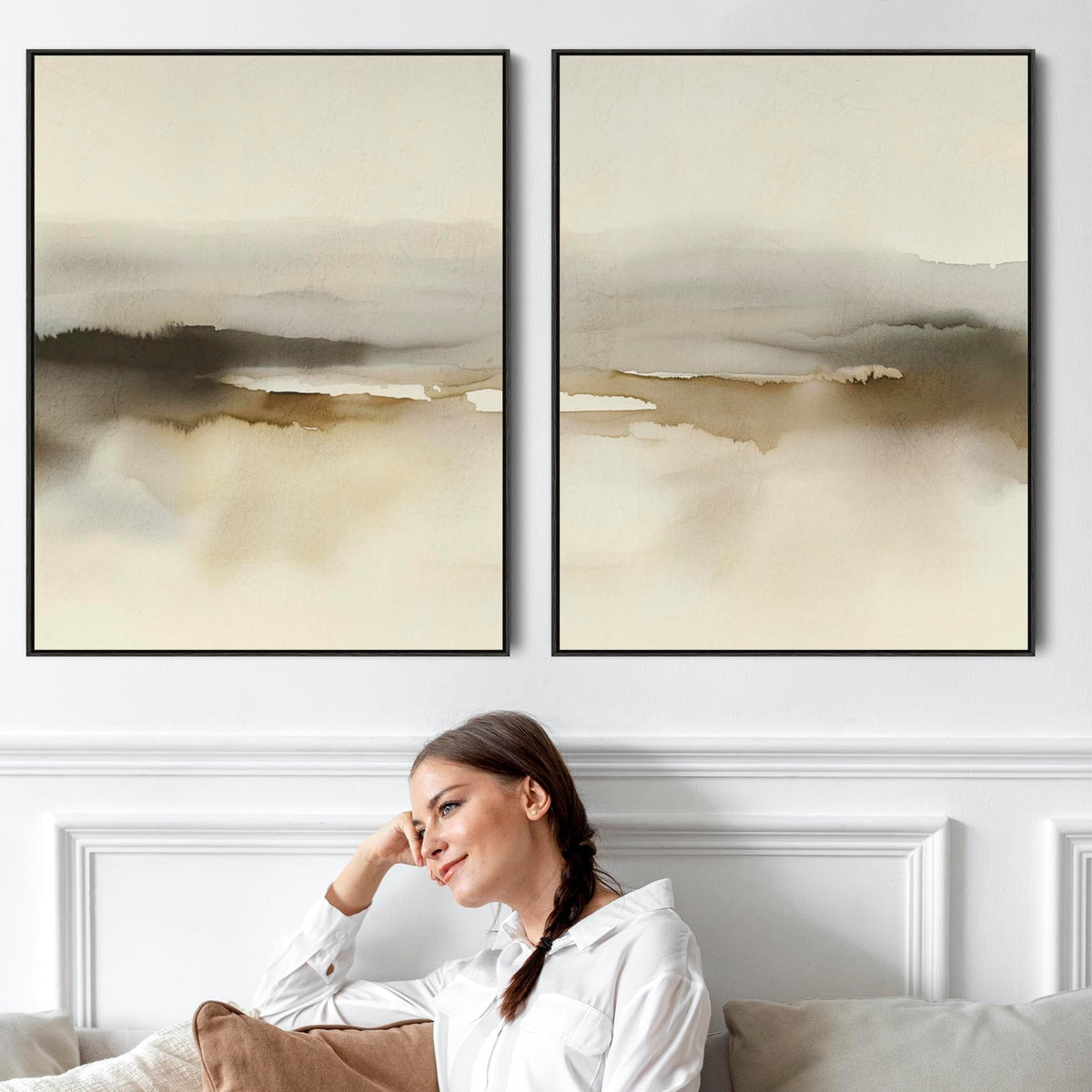 Modern Living Room Wall Art - Abstract Sage Neutral Lounge Artwork ...