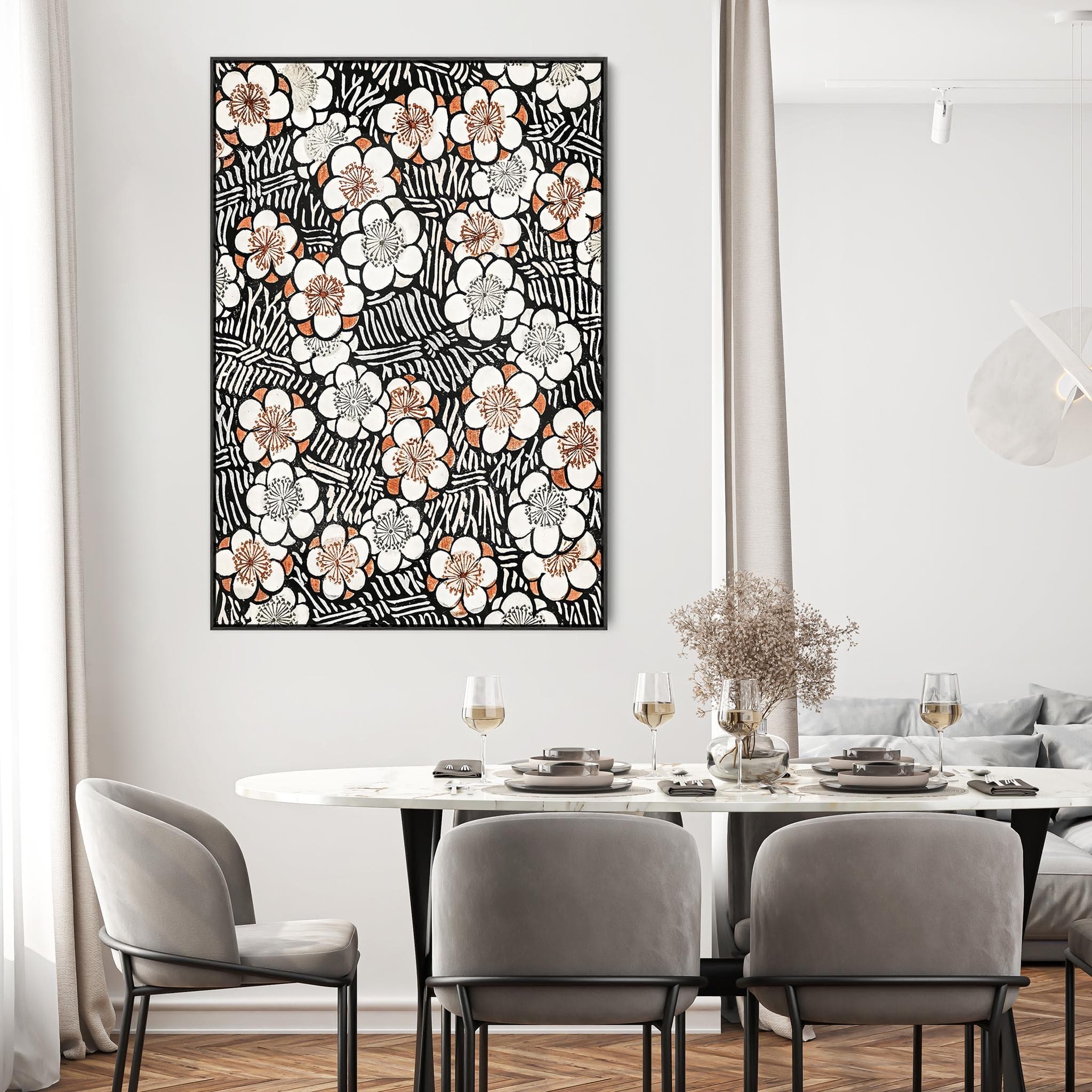 Japanese Flowers Wall Art Framed Canvas Print of Floral Shin Bijutsuka