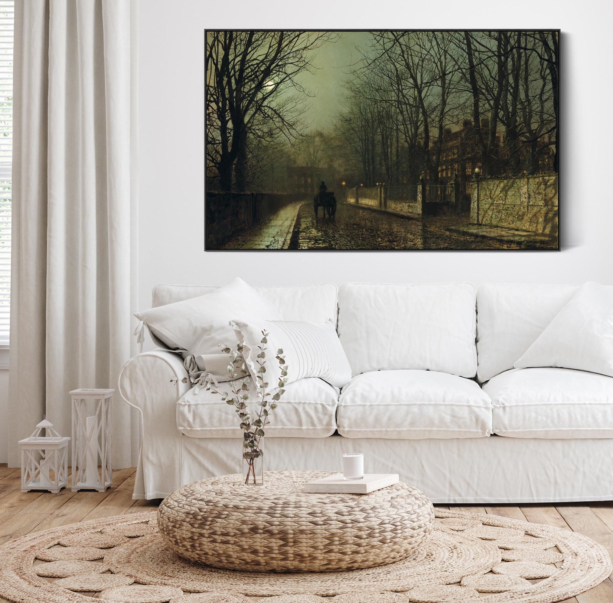 John Atkinson Grimshaw Framed Artwork Print on Canvas Wet Moon Putney