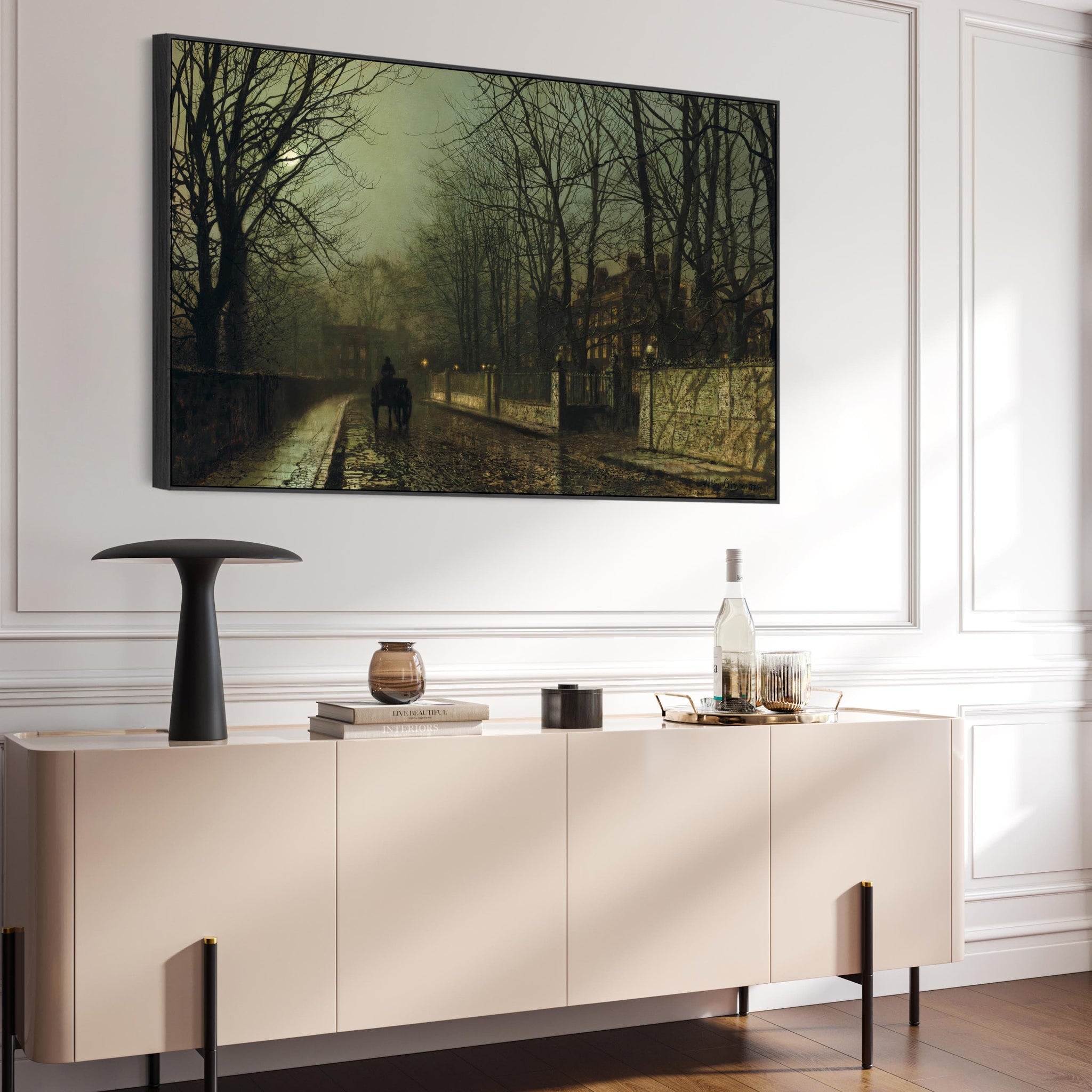 John Atkinson Grimshaw Framed Artwork Print on Canvas Wet Moon Putney