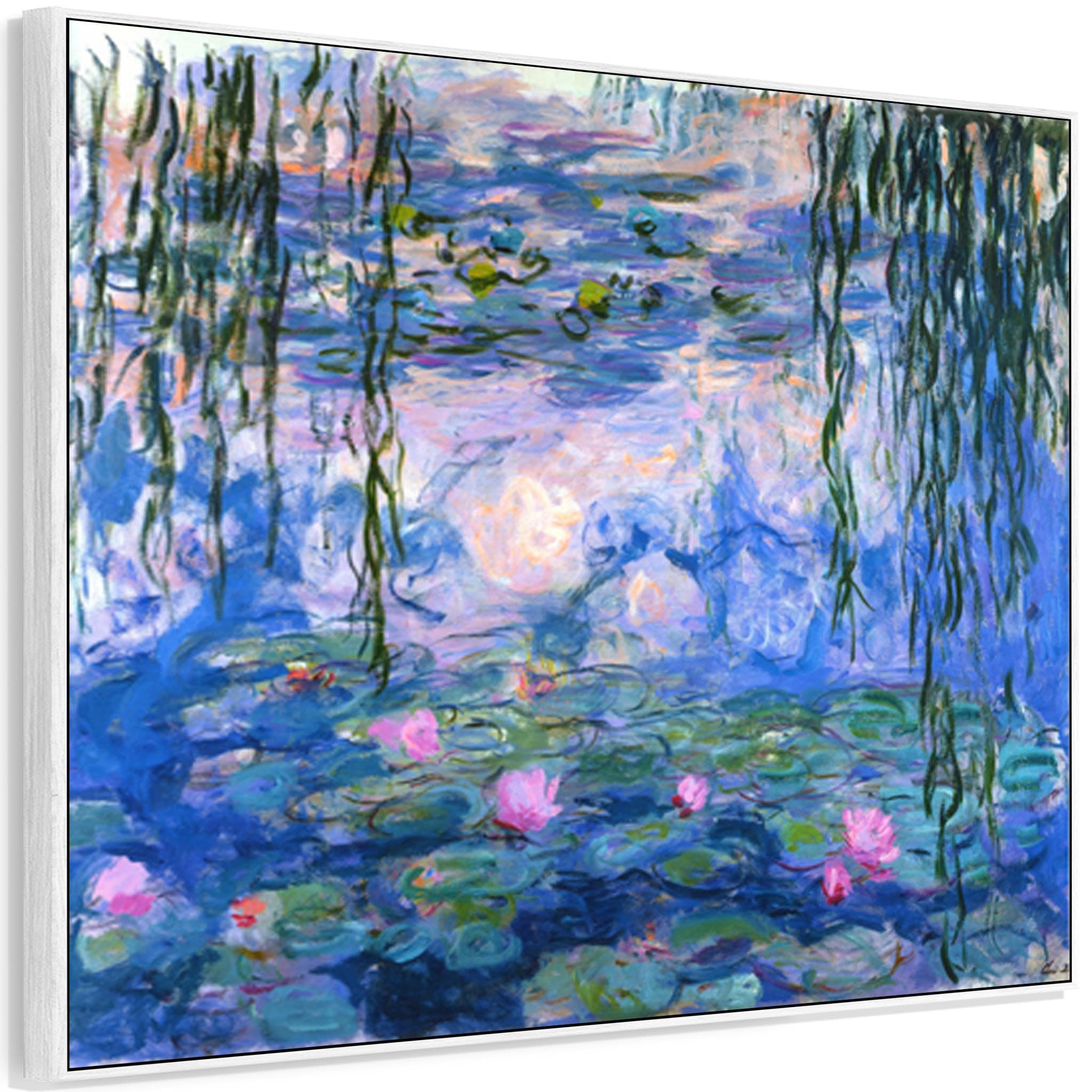 Large Blue Abstract Claude Monet Framed Canvas Print of Water Lillies