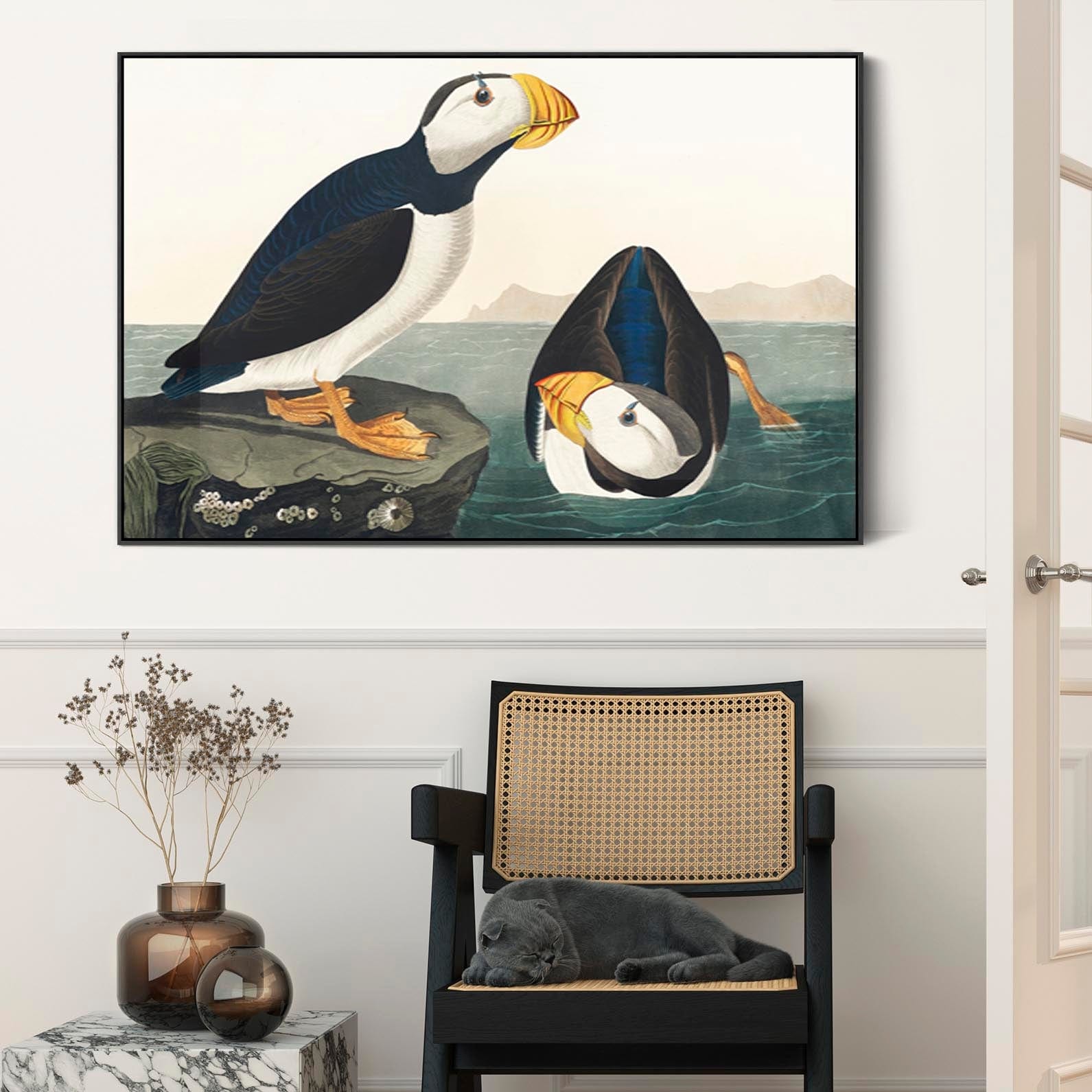 Large Billed Puffin - Framed Canvas Wall Art - John James Audubon - Bi