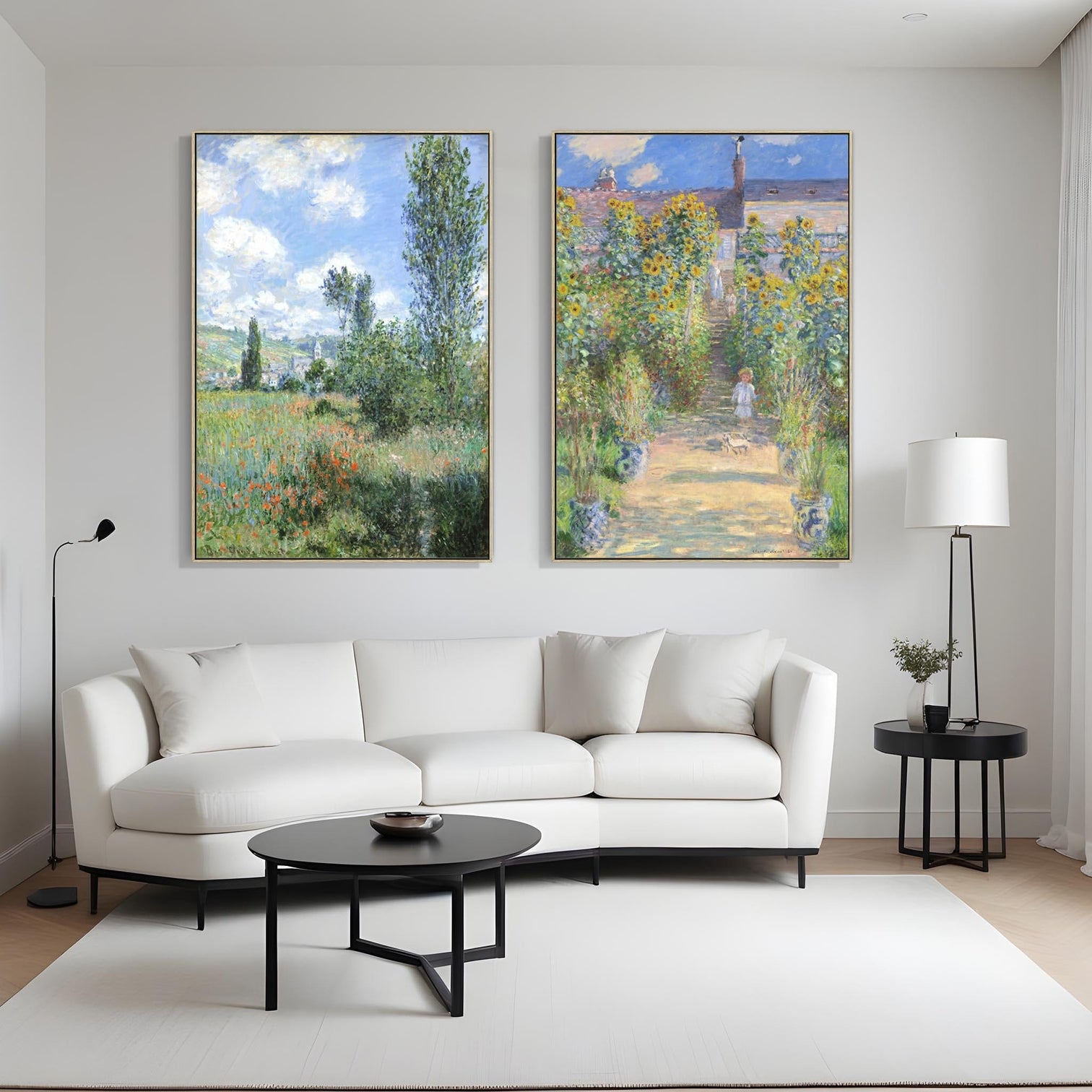Large Claude Monet Framed Pair of Green Wall Art Prints of Vetheuil La ...