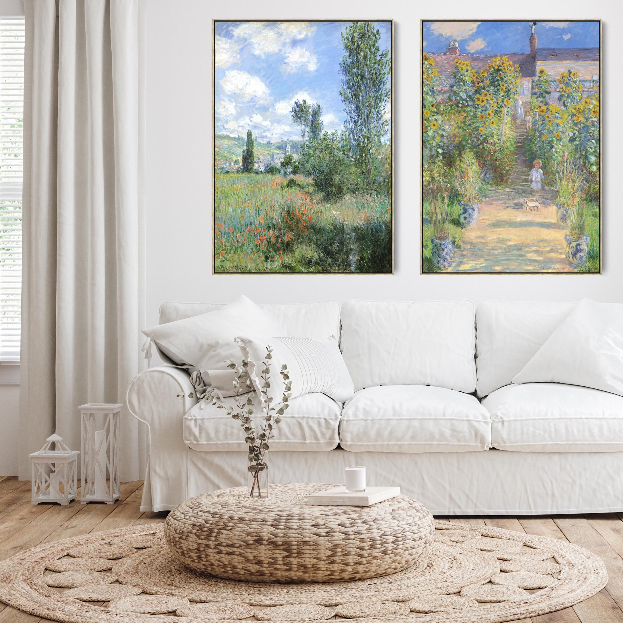 Large Claude Monet Framed Pair of Green Wall Art Prints of Vetheuil La ...