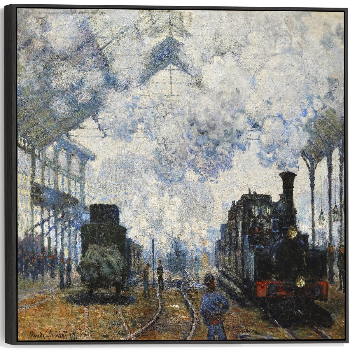 Claude Monet Framed Canvas Wall Art - Arrival of the Normandy Train