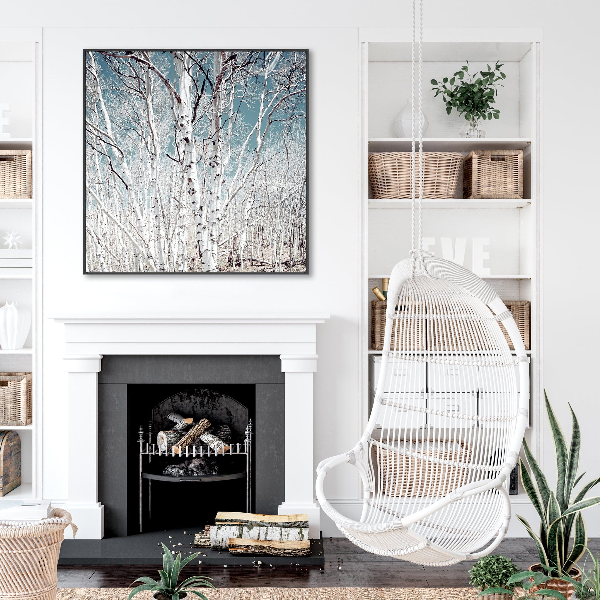 Large Silver Birch Trees Wall Art for Living Room - Framed Canvas
