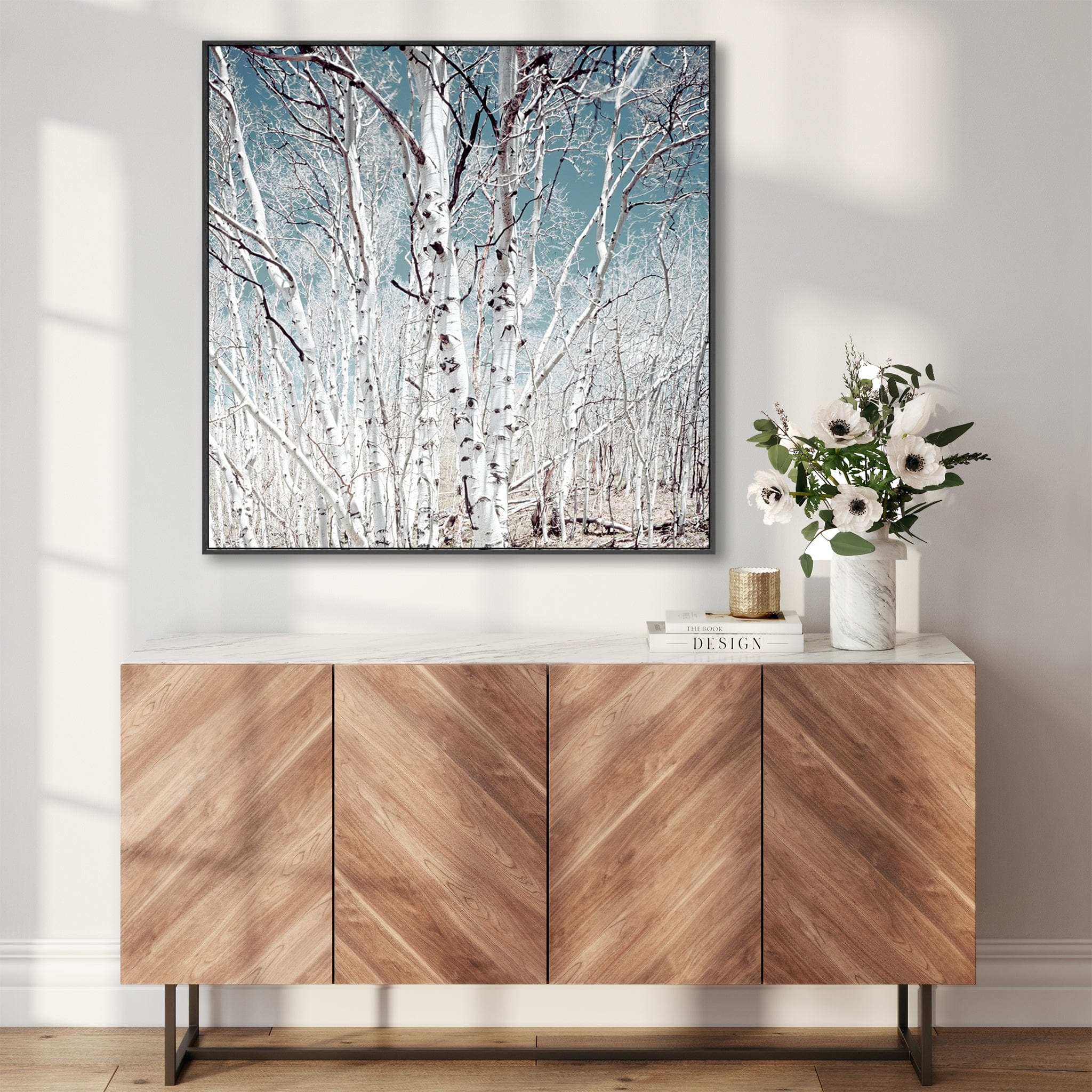 Large Silver Birch Trees Wall Art for Living Room - Framed Canvas