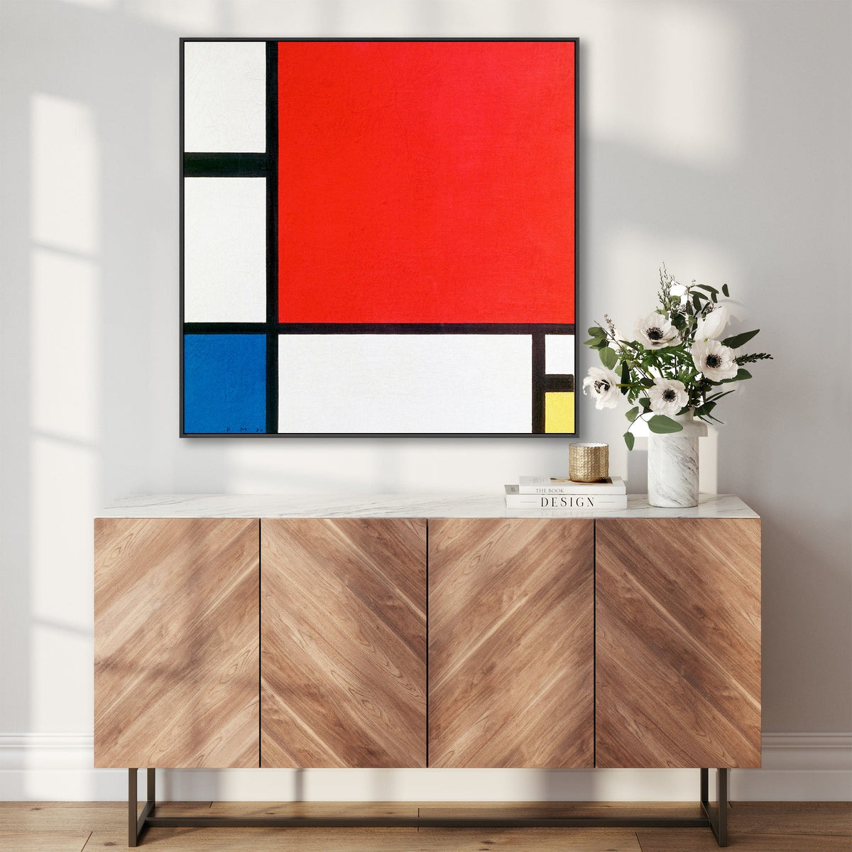 Large Piet Mondrian Framed Abstract Canvas - Colourful Modern Artwork ...