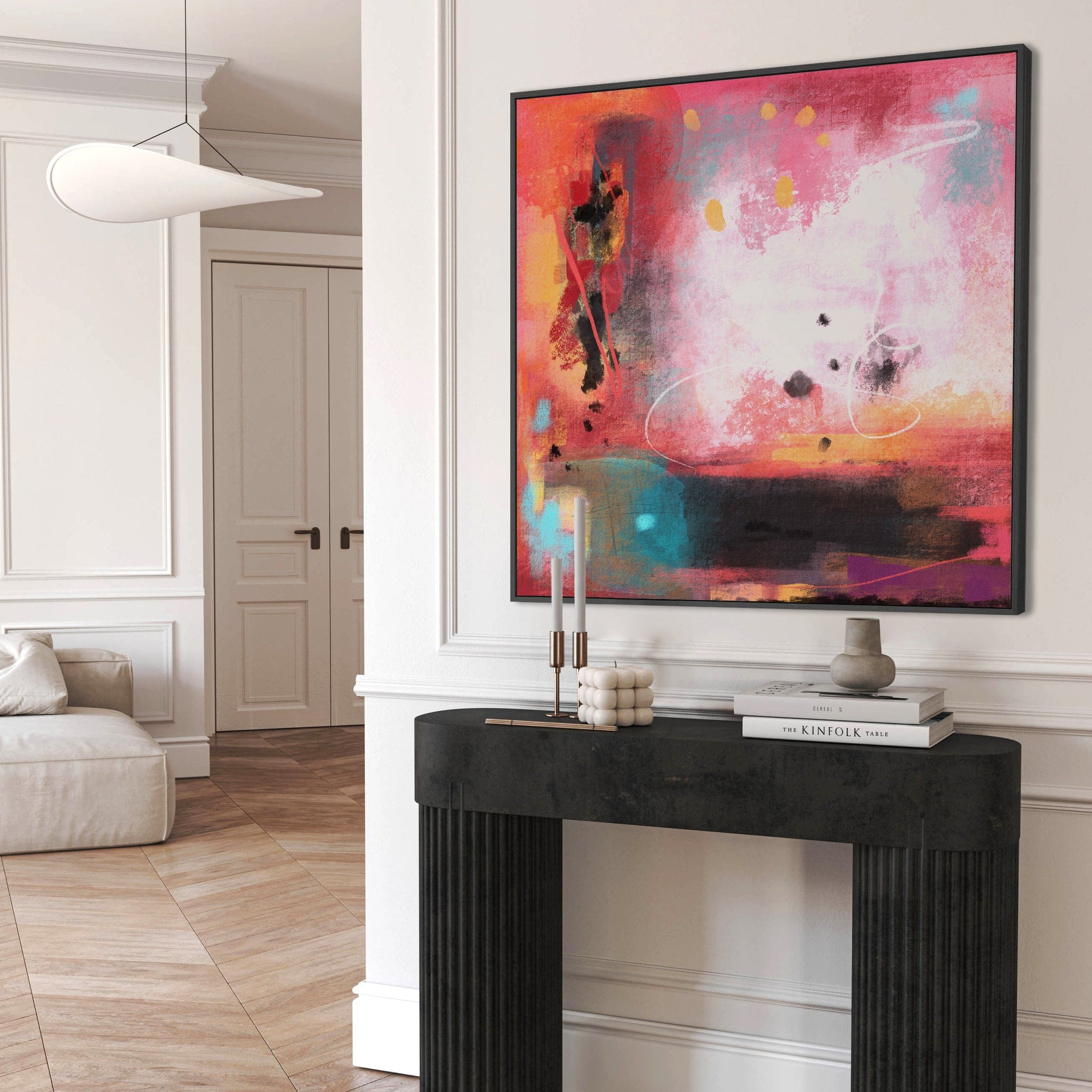 Large Modern Red Abstract Wall Art - Framed Canvas Picture