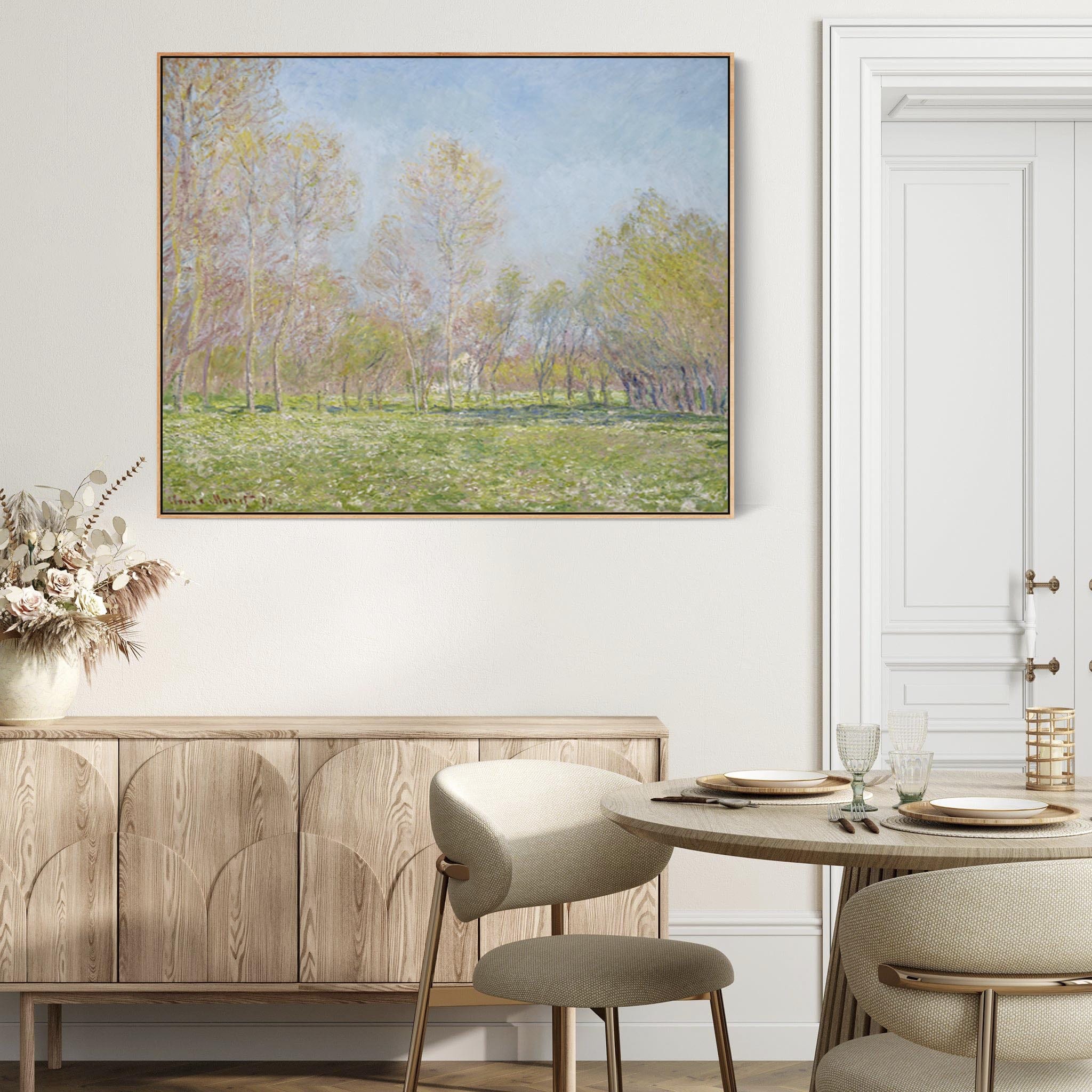 Large Green Claude Monet Landscape Wall Art Framed Canvas Print of Spr