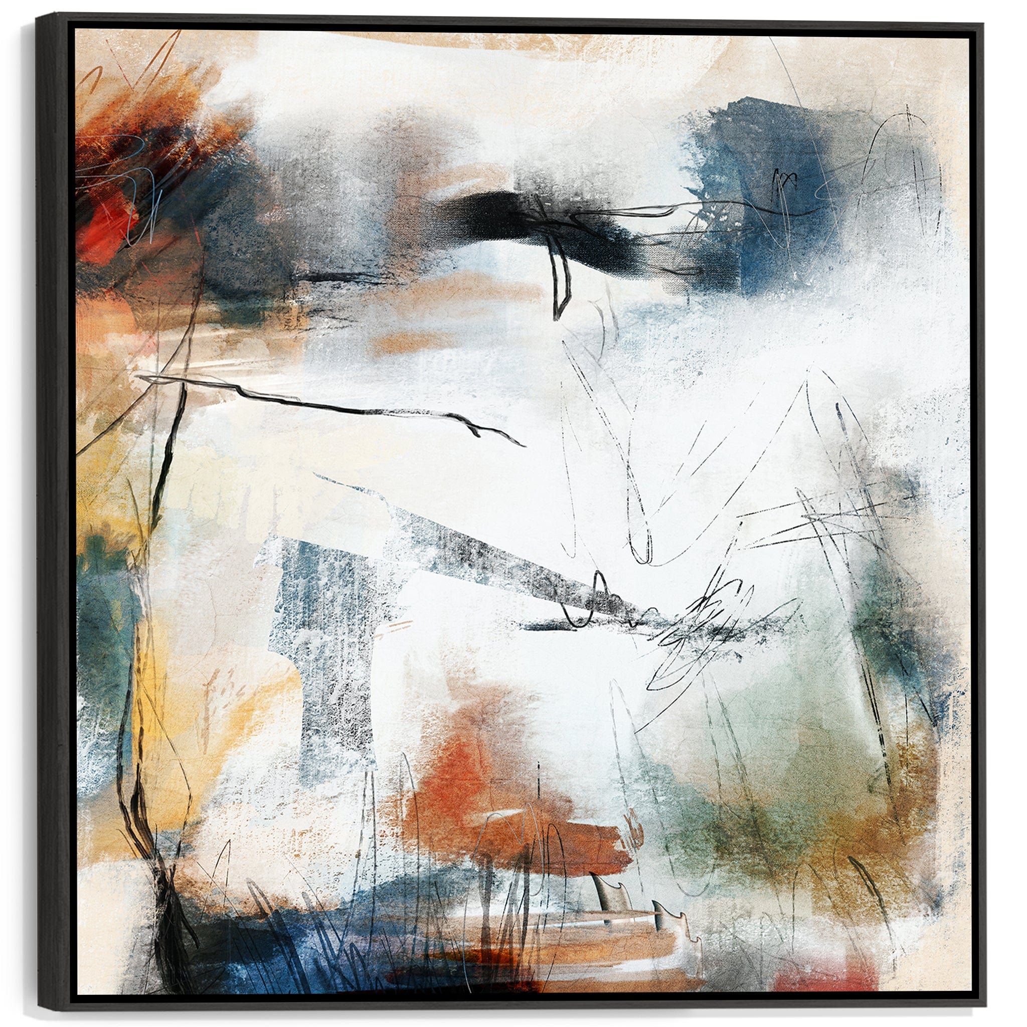 Large Modern Contemporary Abstract Wall Art - Framed Colourful Canvas