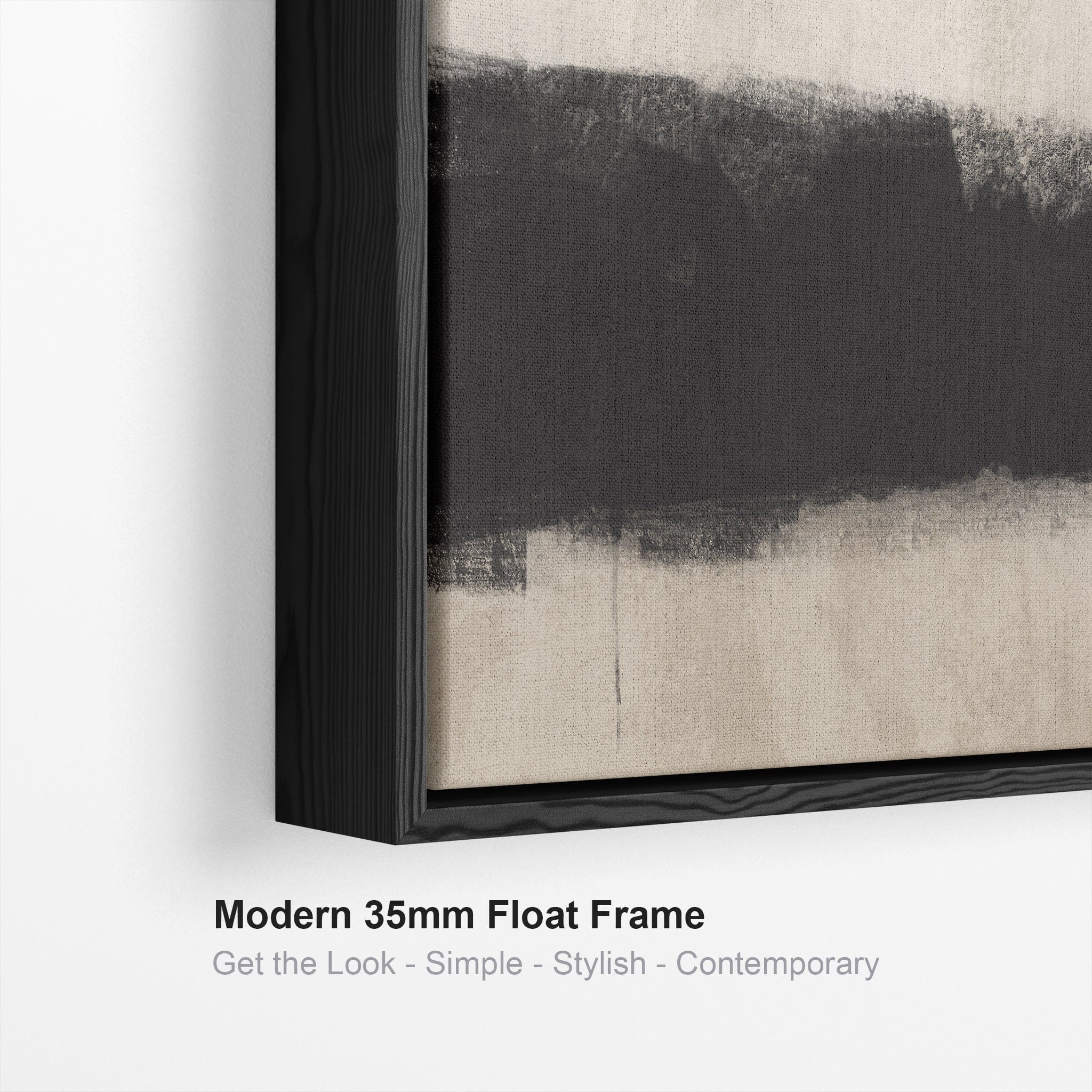 Large Neutral Black Wall Art for Living Room - Framed Canvas Artwork
