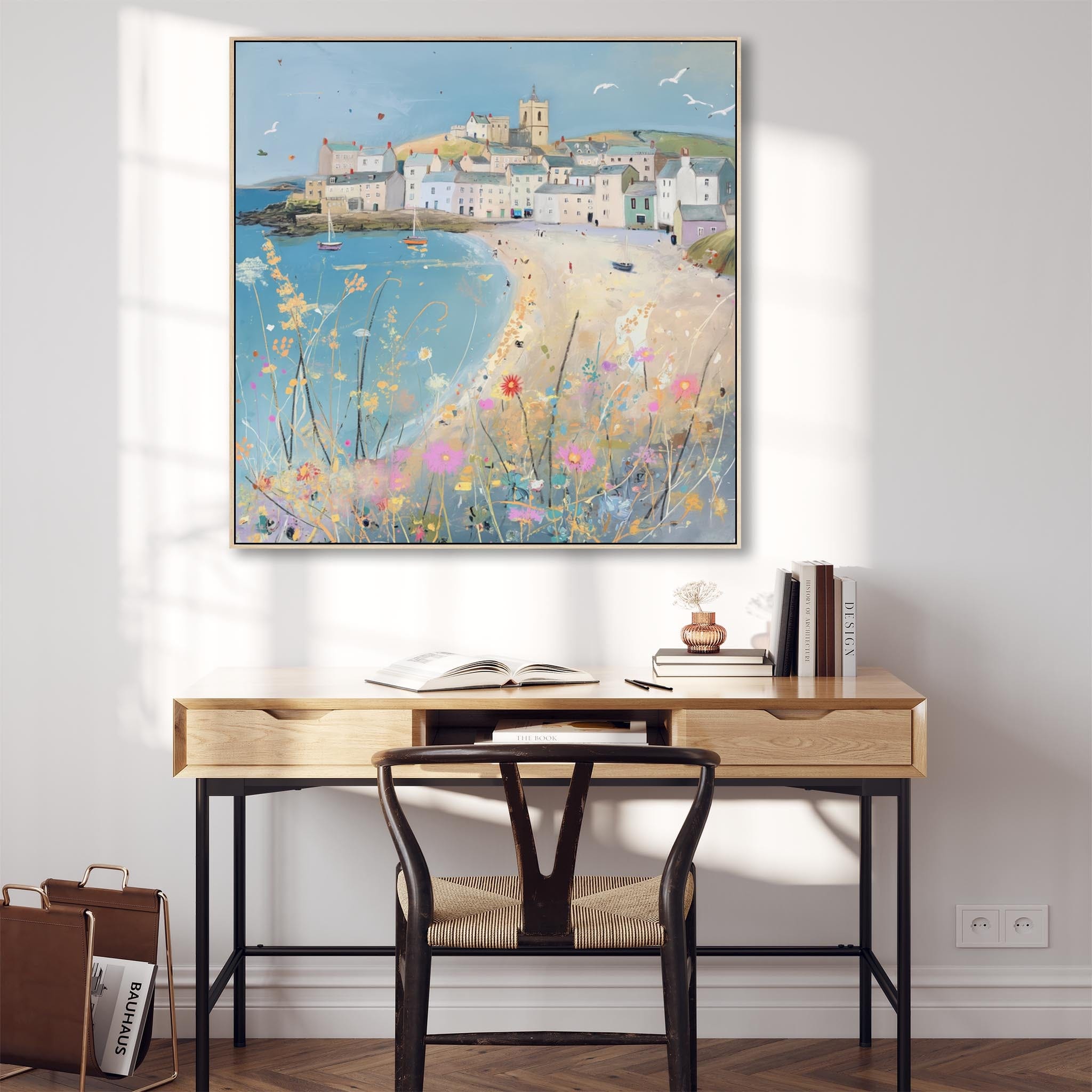 Coastal Cornwall Wall Art Framed Canvas Print of Cornish Harbour Paint