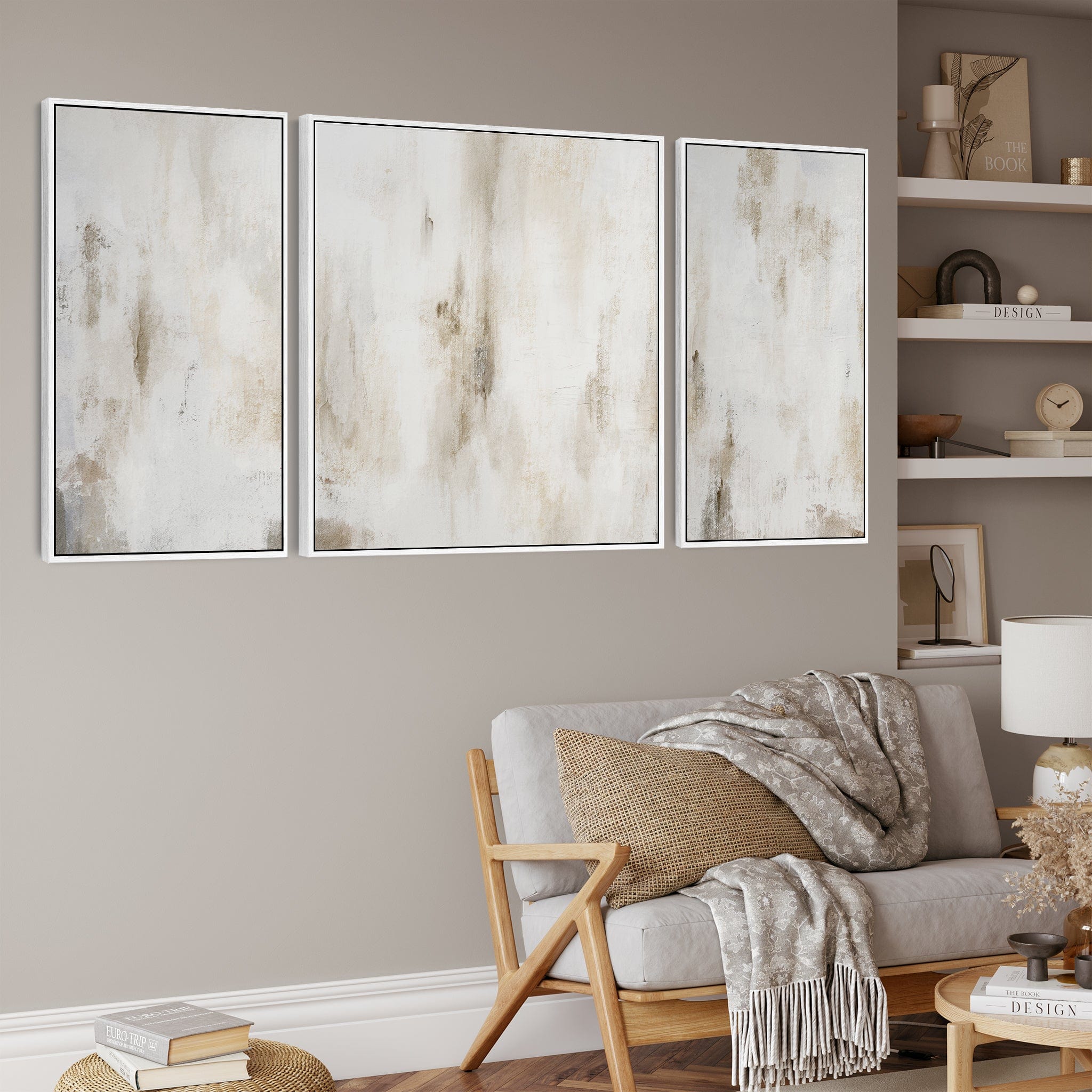 Large Framed Neutral Wall Art Canvas for Living Room - Abstract Set of