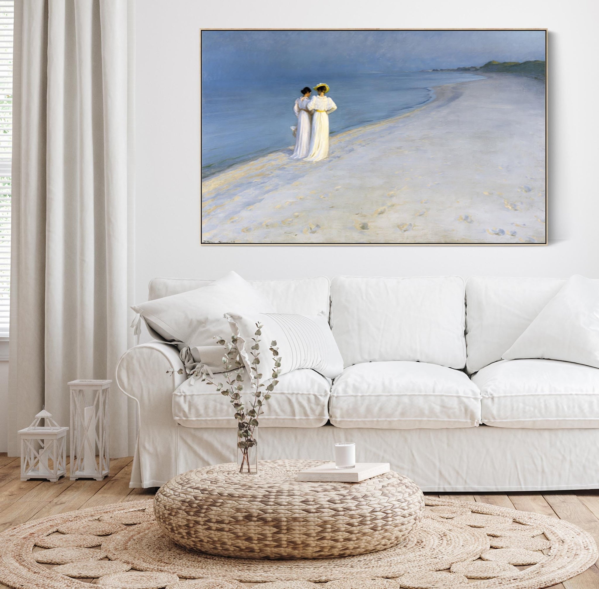 Large Beach Scene Wall Art Framed Canvas Print of Summer Evening Skaag
