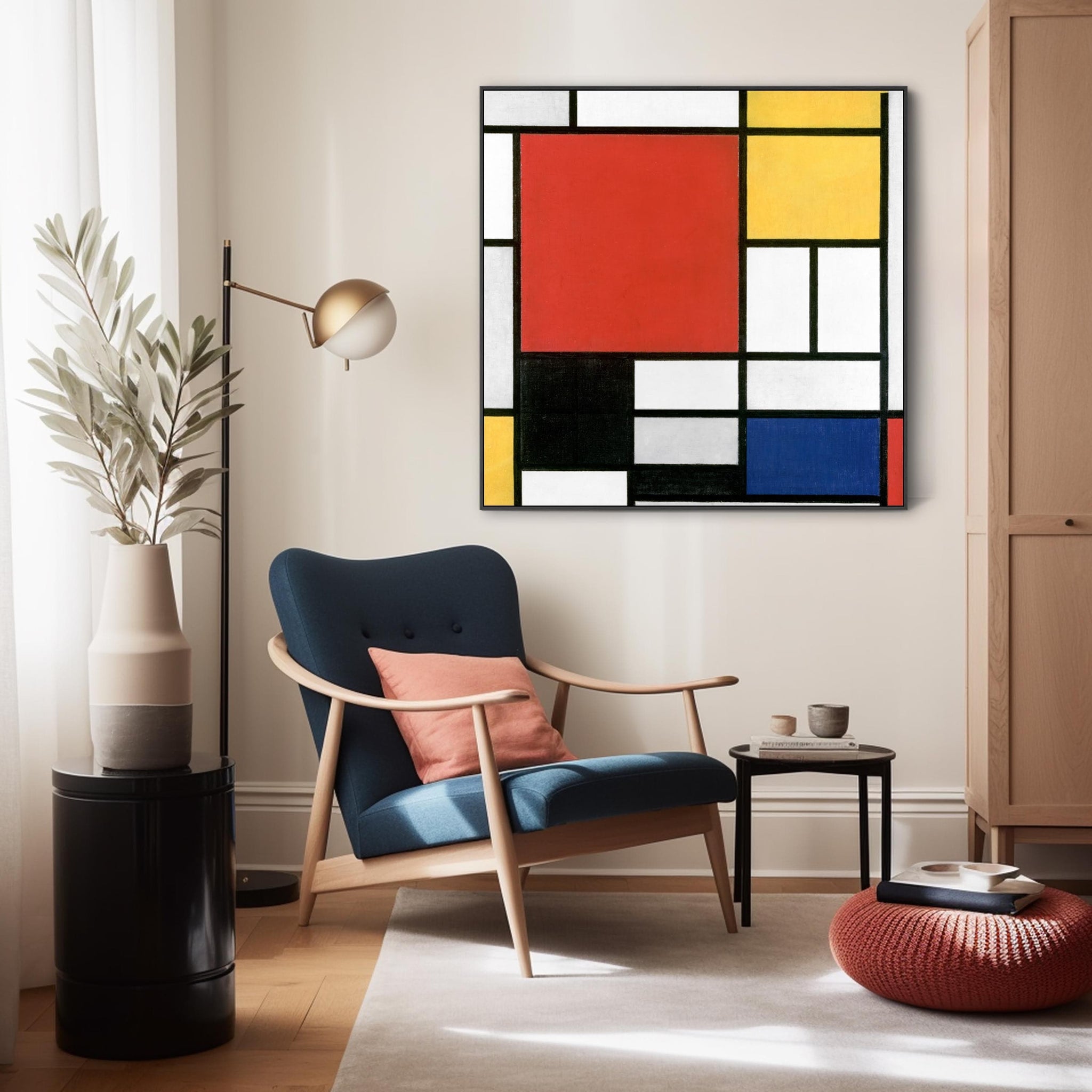 Piet Mondrian Framed Artwork Print on Canvas Composition Red Yellow Bl