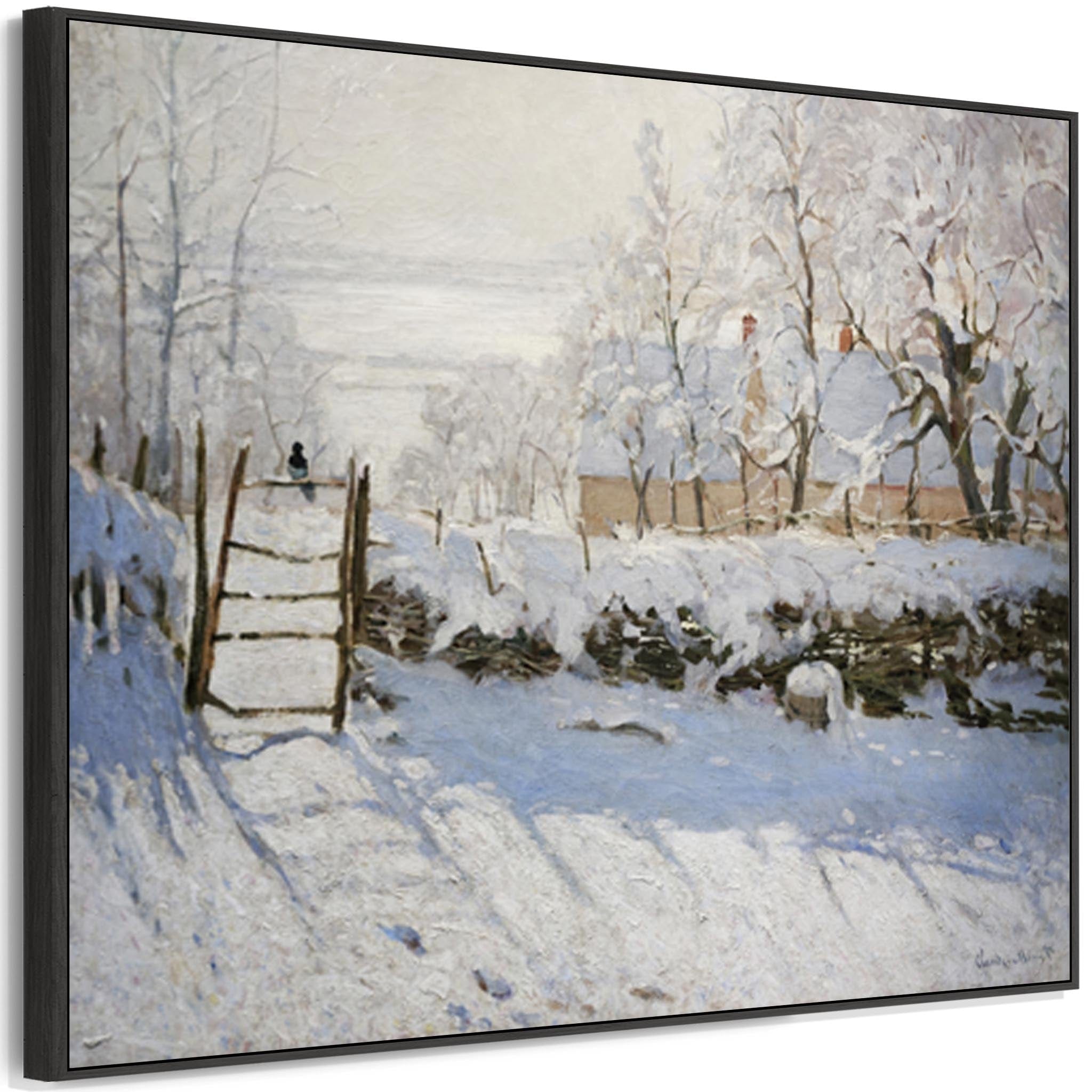Large Claude Monet Framed Canvas Print of The Magpie Winter Landscape