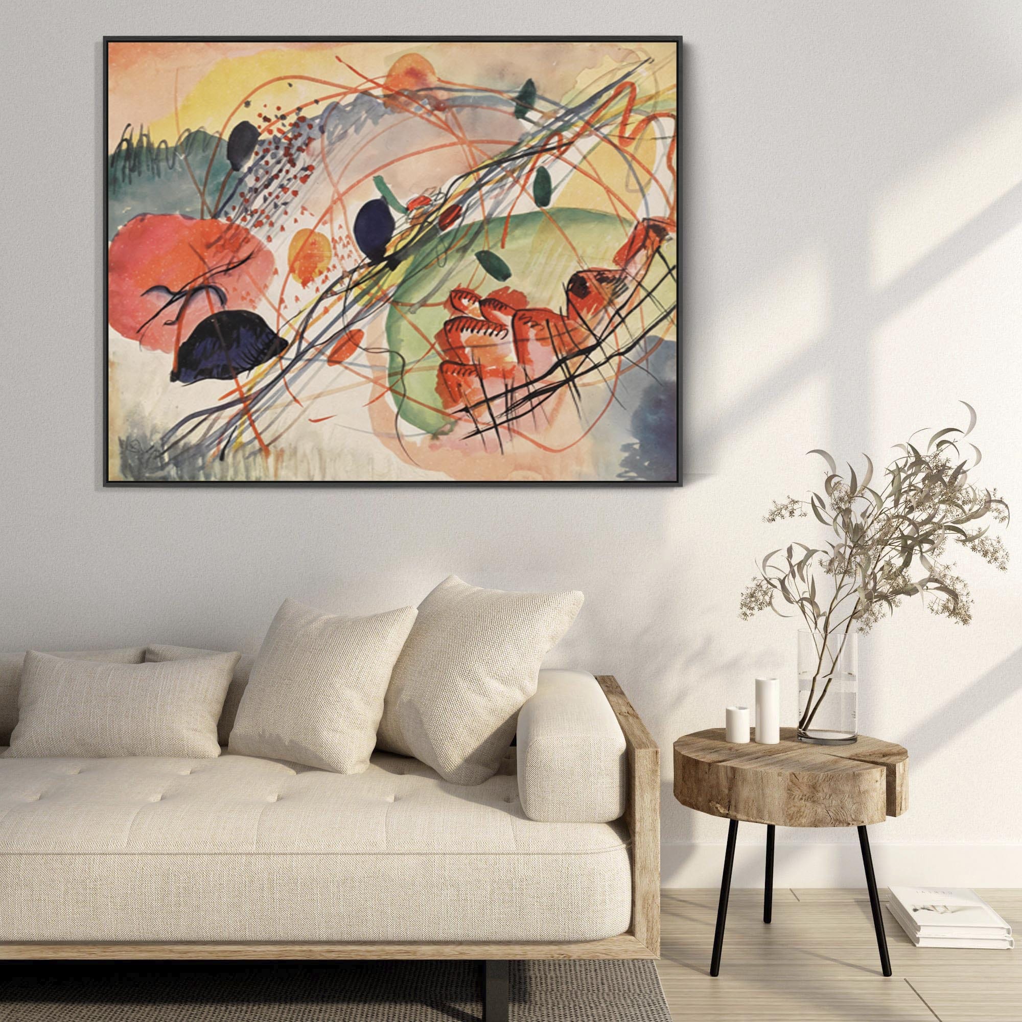 Large Multi Coloured Wassily Kandinsky Abstract Wall Art Framed Canvas