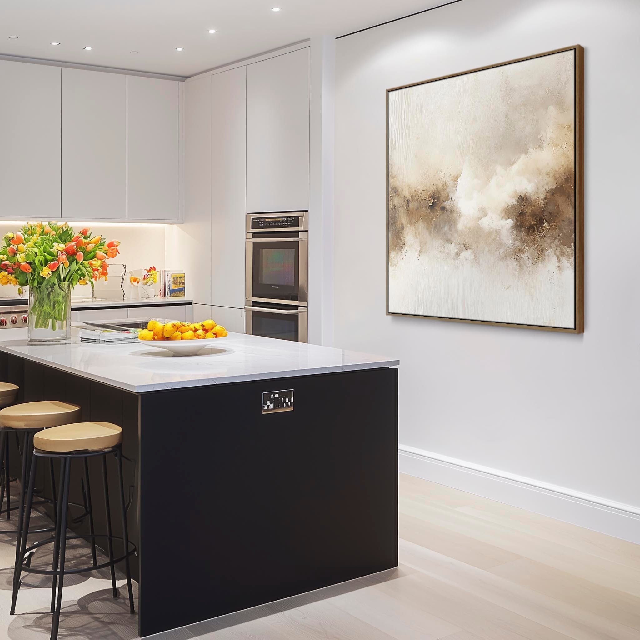 Kitchen Artwork Print Framed Canvas Abstract Brown Cream – wallfillers ...