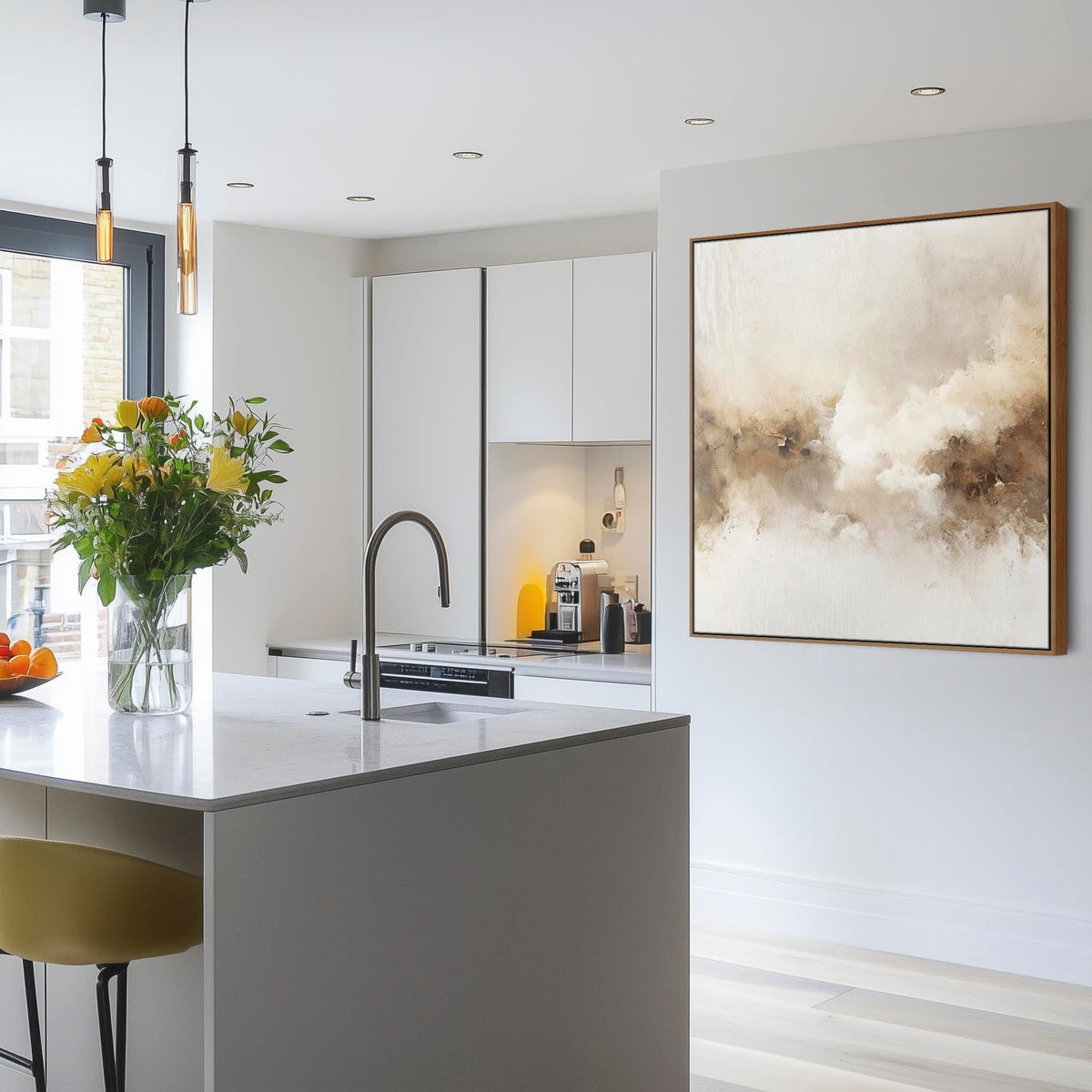 Kitchen Artwork Print Framed Canvas Abstract Brown Cream – wallfillers ...