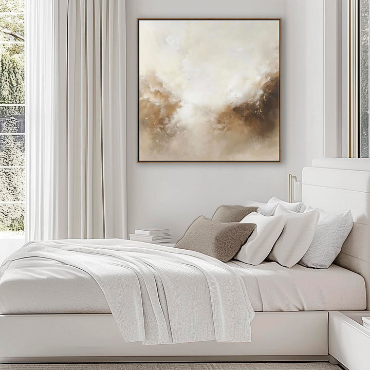 Large Neutral Wall Art for Living Room - Modern Framed Abstract