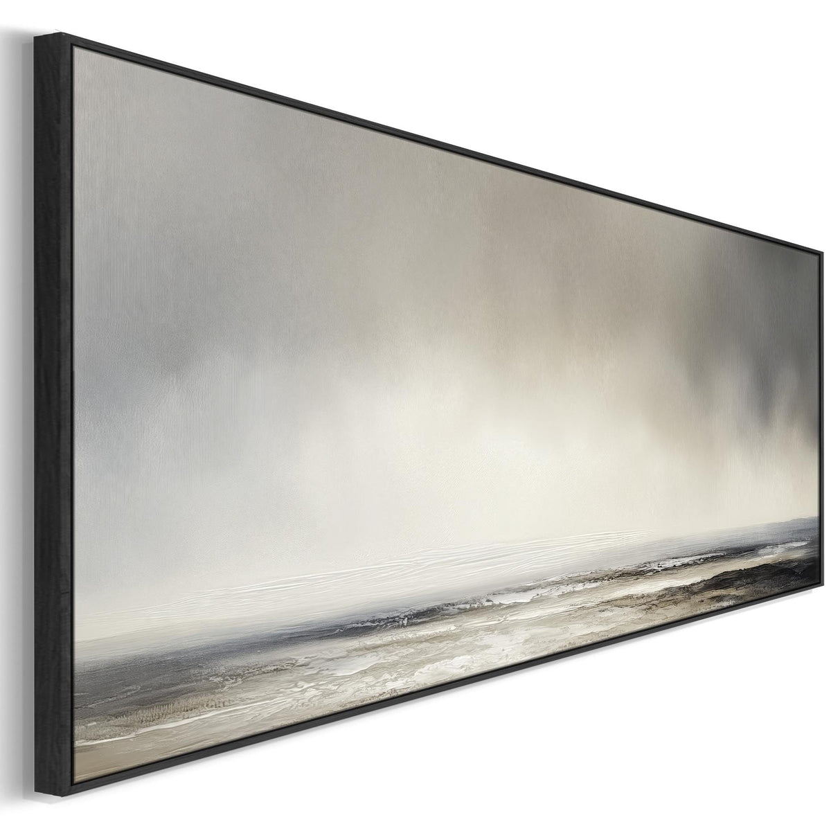 Grey Neutral Long Framed Wide Canvas Art Panoramic Abstract Landscape ...