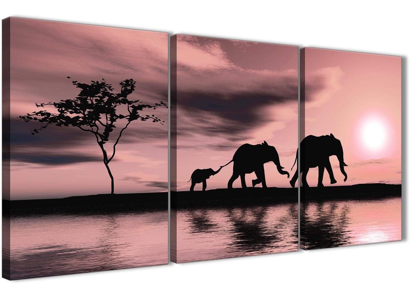 Blush Pink African Sunset Elephants Canvas Wall Art Print