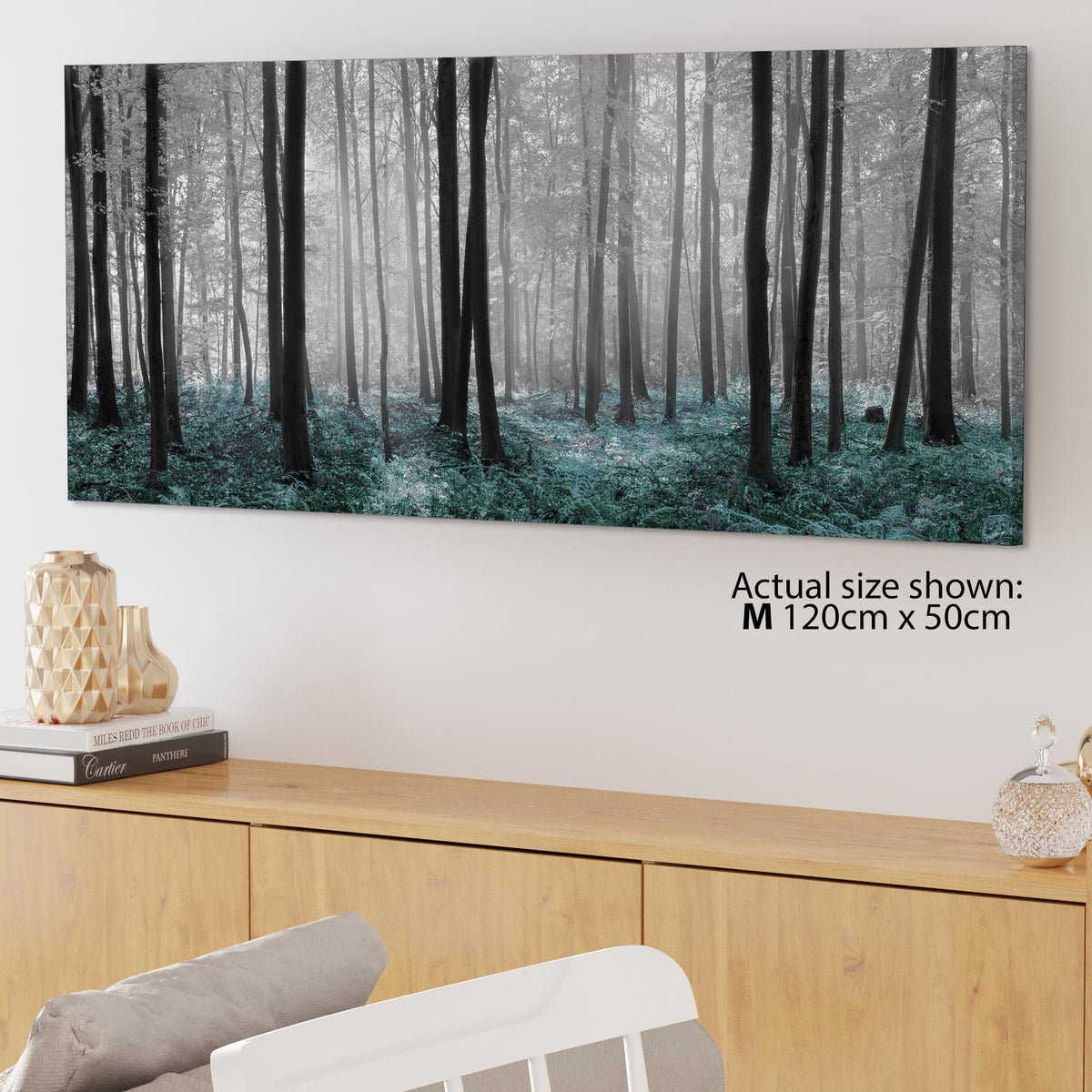 Teal Grey White Forest Woodland Trees Landscape Canvas – wallfillers.co.uk