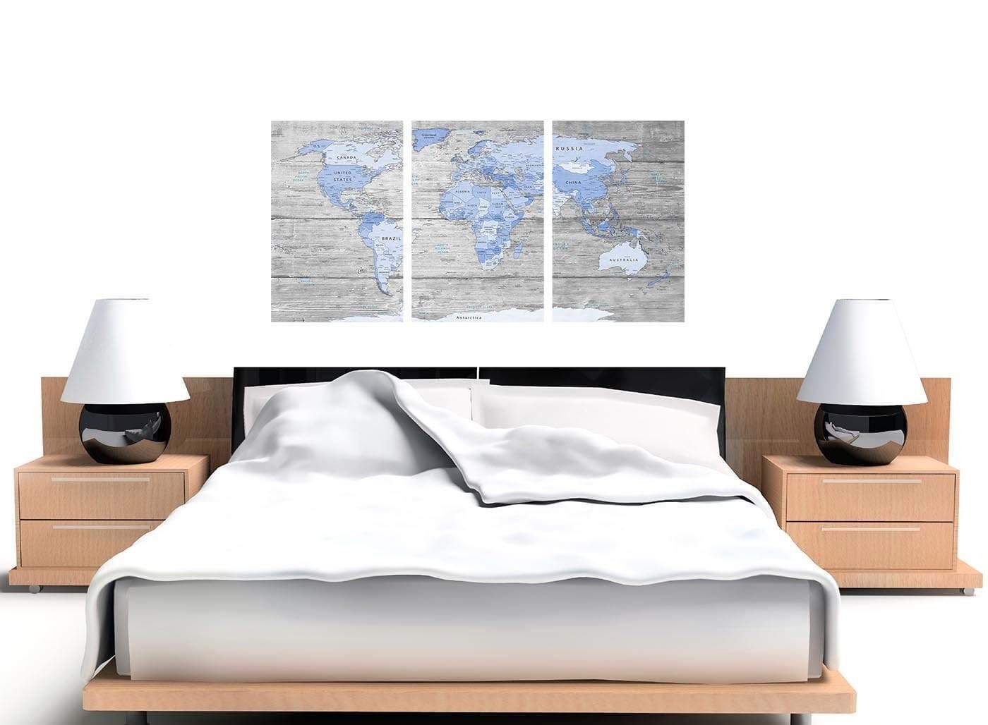 Blue Grey Map of World Atlas Canvas Wall Art Print