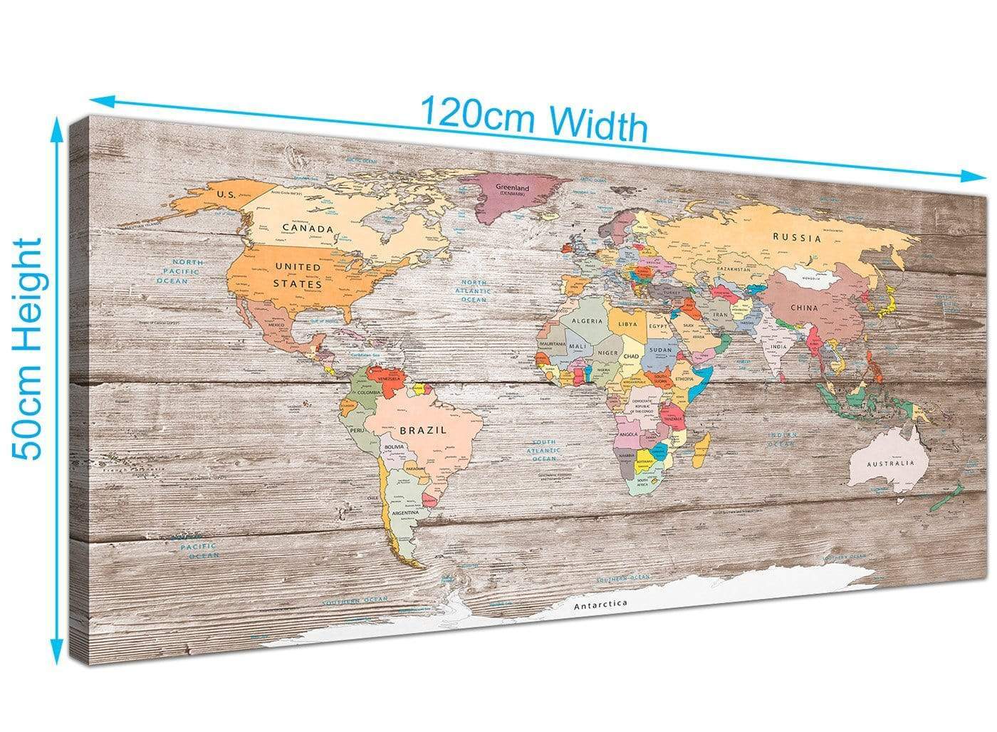 Large Decorative Map of World Atlas Canvas Wall Art Print - Modern